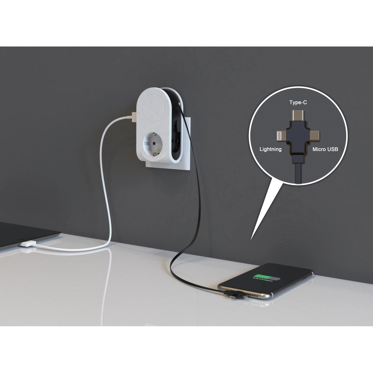 Dual USB-Ladegerät Netzteil Weiß-Grau 110 mm x 78 mm kaufen bei OBI