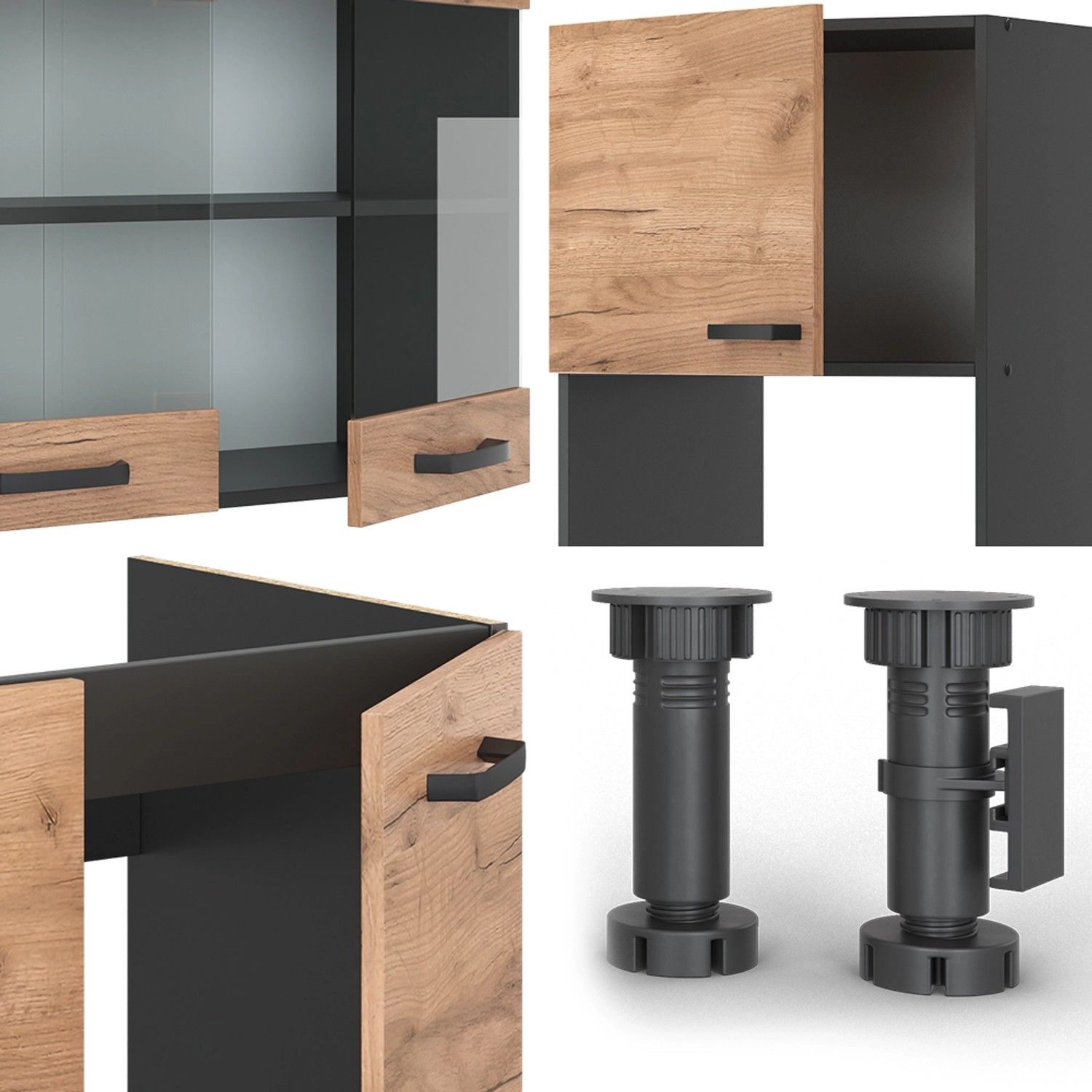 Vicco R-Line Eckküche Anthrazit/Goldkraft Eiche 237 x 247 cm AP Eiche ...