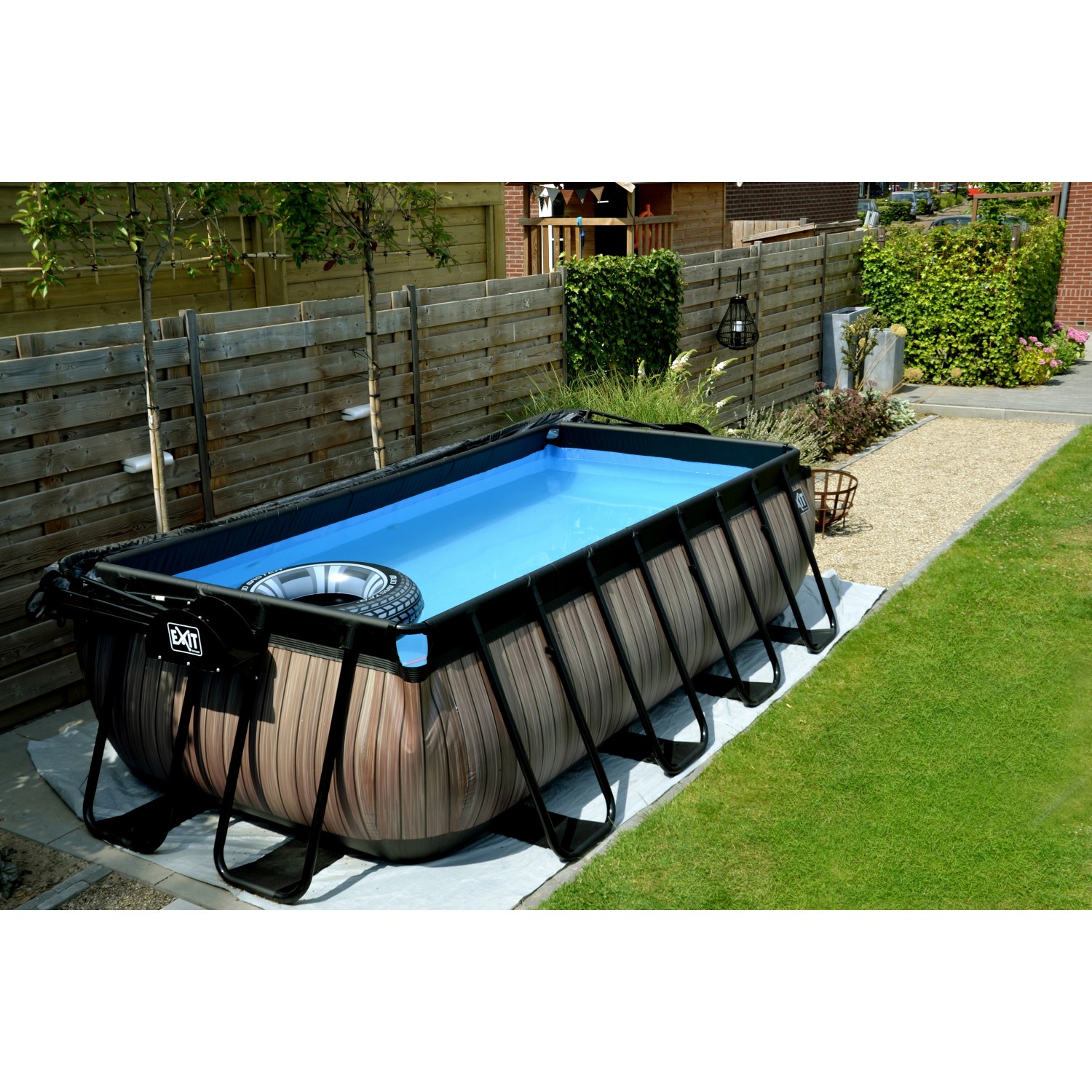 Exit Black Leather Pool Schwarz 400 x 200 x 100 cm m. Sandfilterpumpe ...