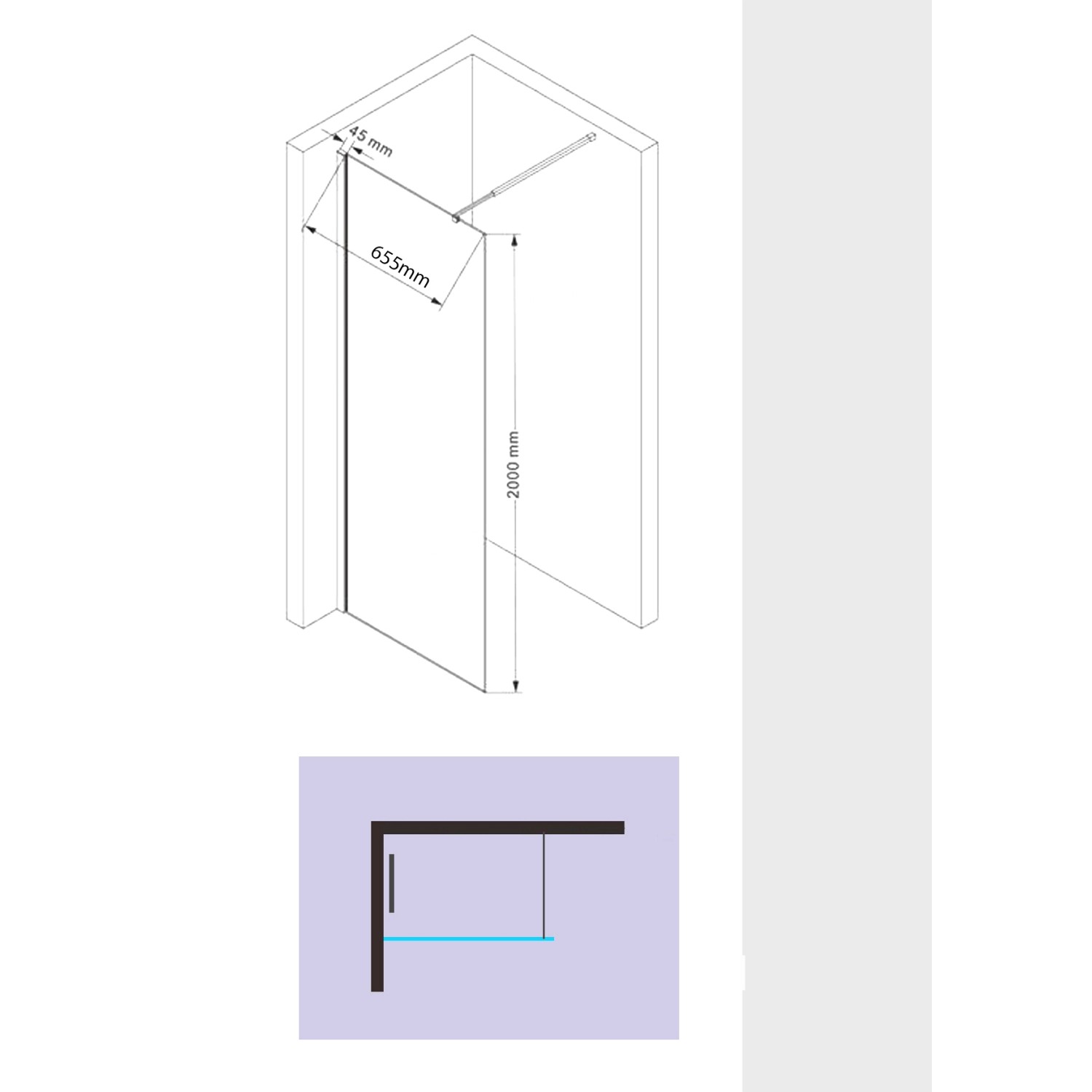 Glaszentrum Hagen Black-Edition Walk in Duschabtrennung Duschwand Dusche 10mm ESG Glas 70x200cm ...