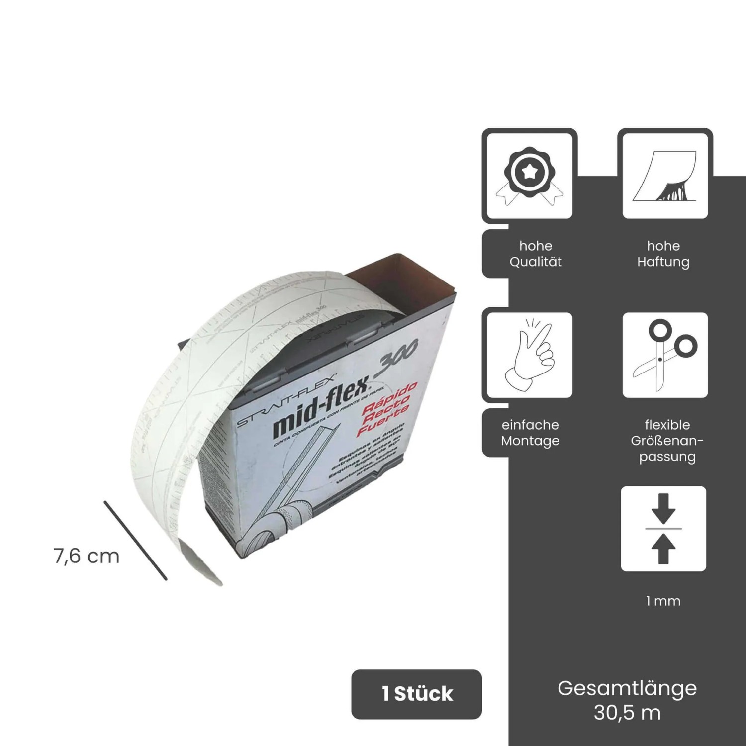 Strait-Flex Kantenprofil Mid-Flex 300 30,5m Papier Weiß Flexibler Winkel