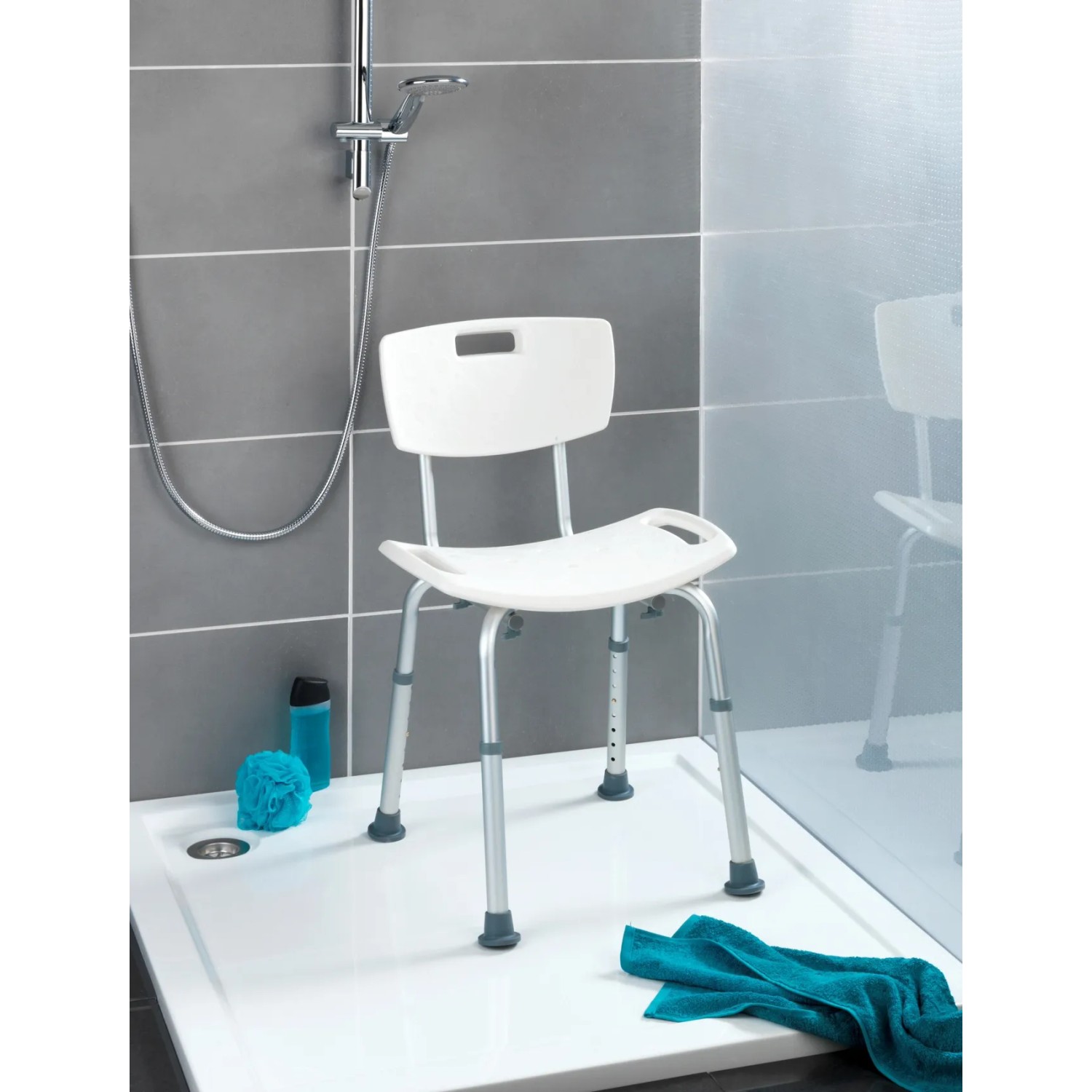 Wenko Badhocker mit Rückenlehne Secura Kunststoff 49 x 68,5-85,5 x 54 ...