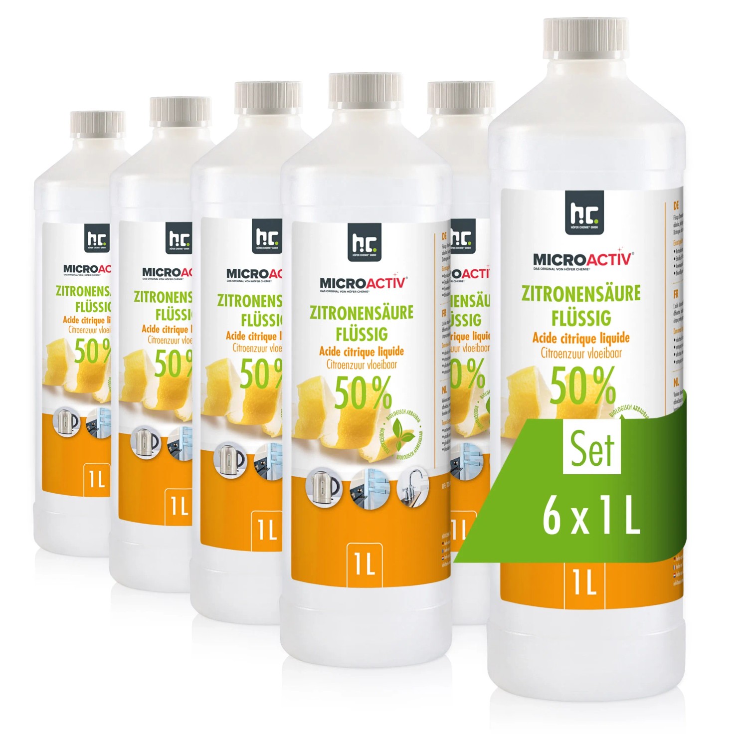 Höfer Chemie Zitronensäure Microactiv 50 % flüssig Entkalker 6 x 1 L ...