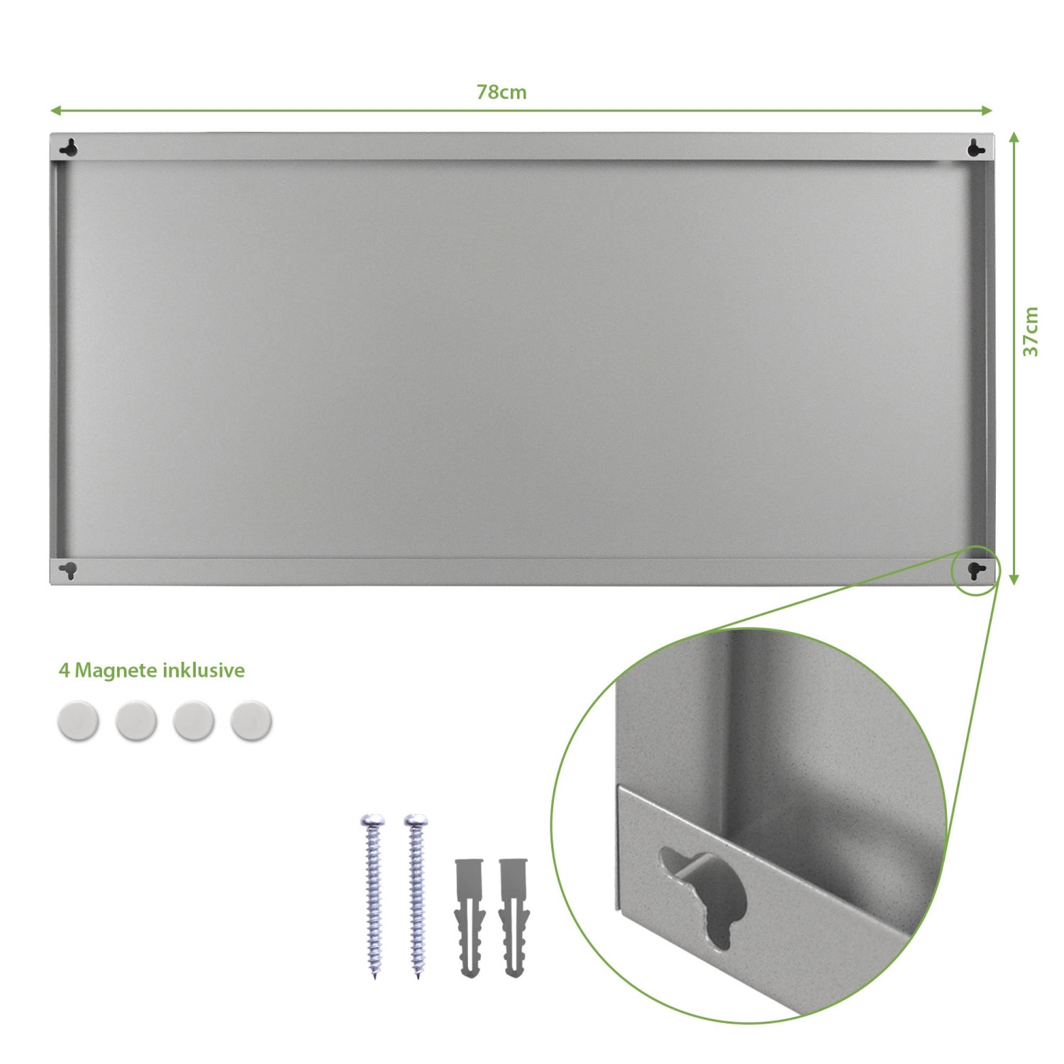 Banjado Magnettafel 78x37cm Magnetwand Silber Aus Metall Magnetpinnwand Pinnwand Inkl. 4 Magnete ...