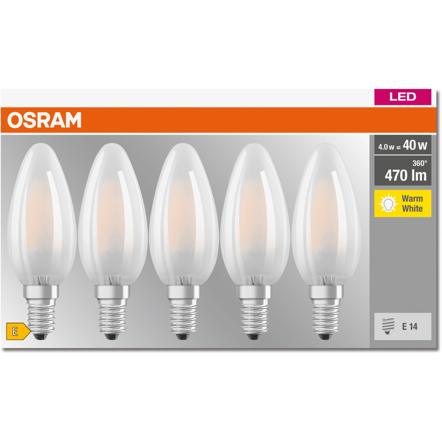 Osram LED-Leuchtmittel E14 Kerzenform 4 W 5er Set bei OBI