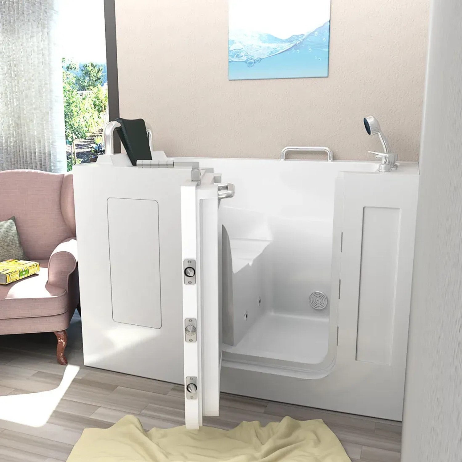 AquaVapore Sitzwanne Whirlpool Badewanne mit Tür S07WP-C-L 140x76cm ...