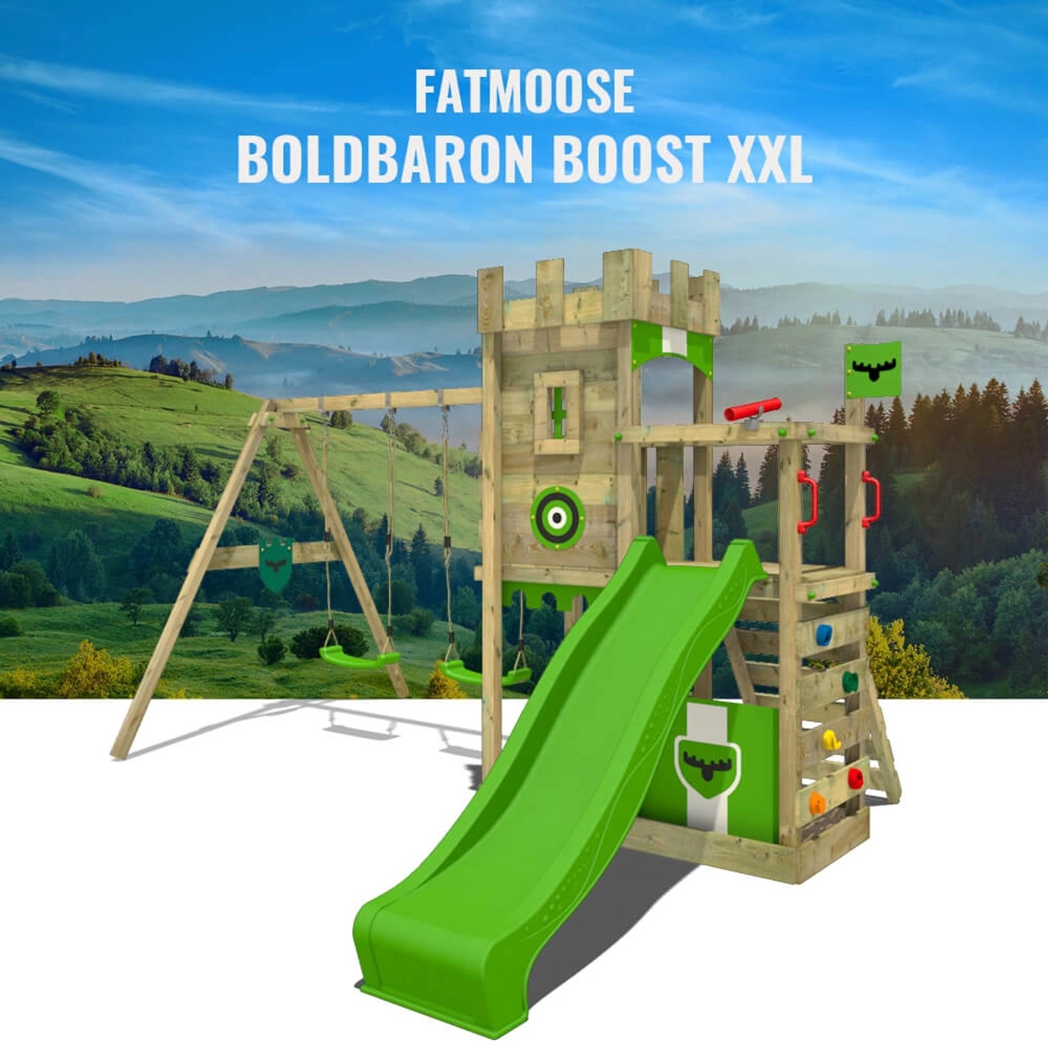 Fatmoose Spielturm BoldBaron mit Rutsche Apfelgrün kaufen bei OBI