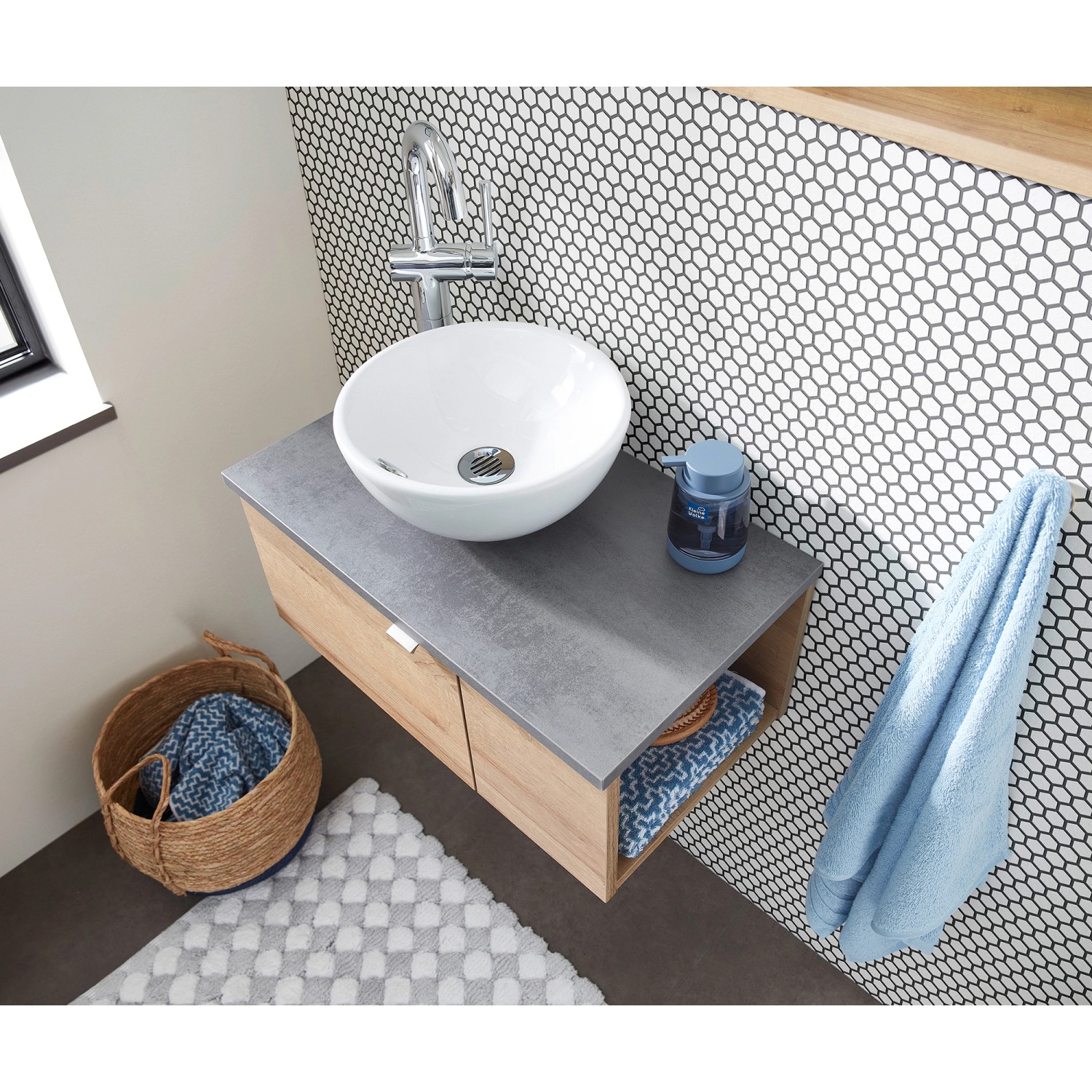 Pelipal Badmöbel-Set Serie 6915 Riviera Eiche-Oxid Hellgrau 2 Türen 70 ...