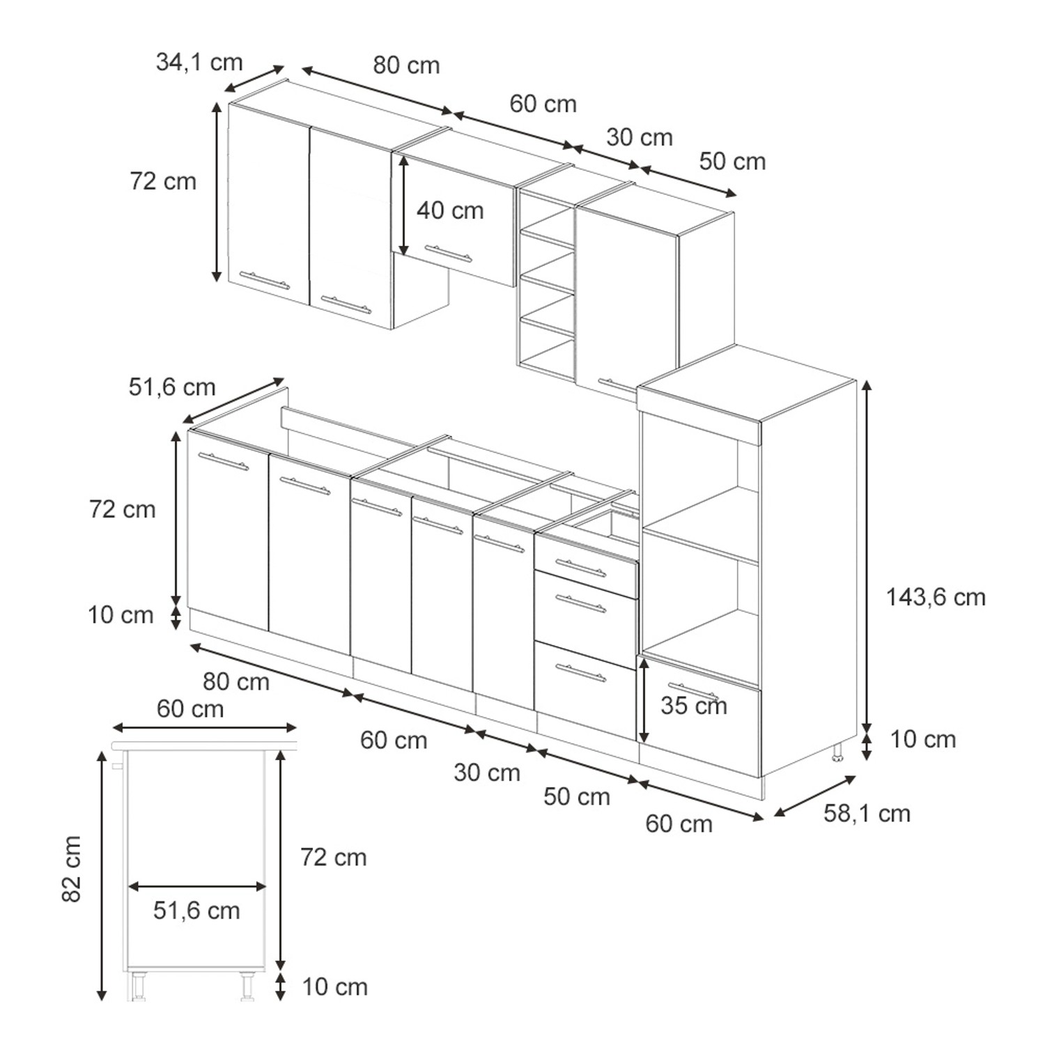 Vicco Fame-Line Küchenzeile Hellblau-grau/Goldkraft Eiche 280 cm AP ...