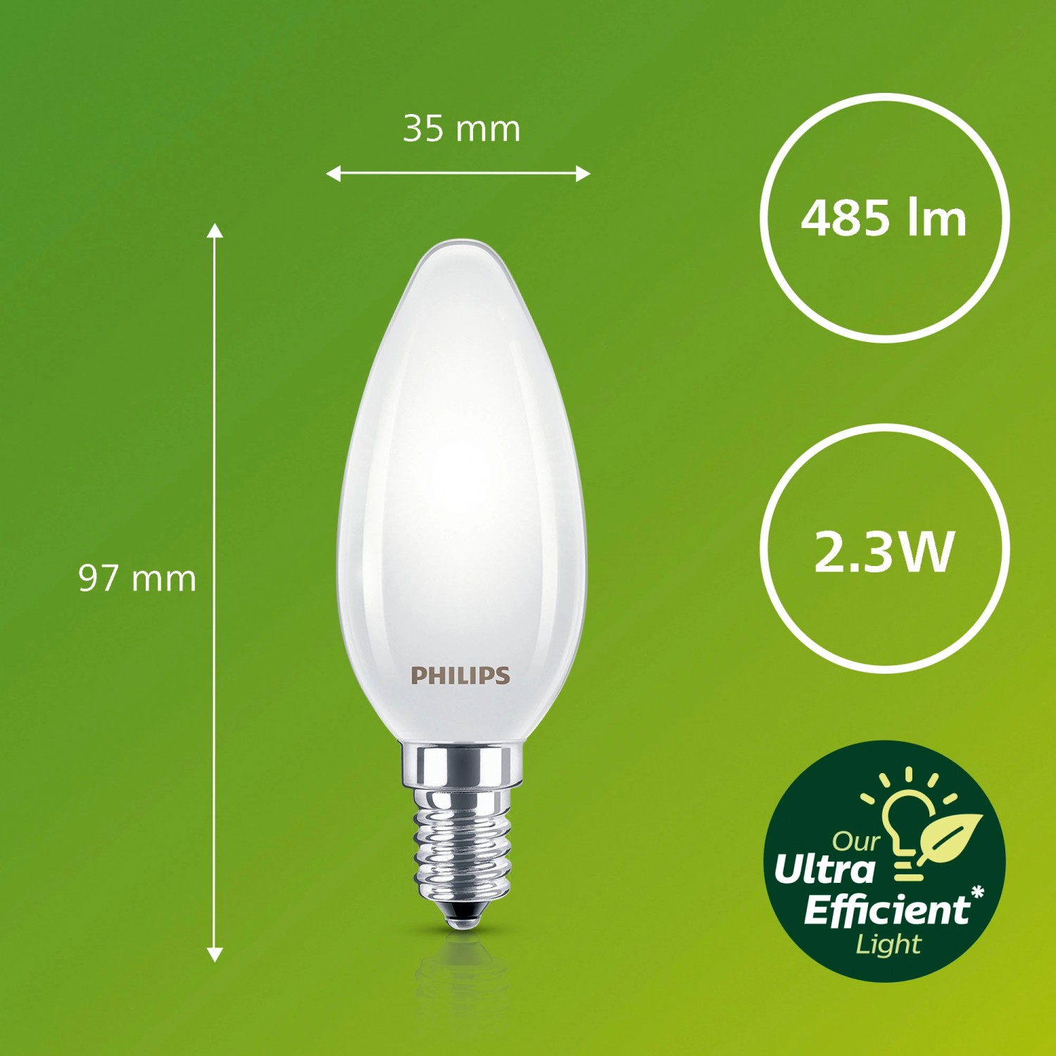 Philips LED-Leuchtmittel E14 Kerzenform 2,3 W 485 lm 9,7 x 3,5 cm Matt ...