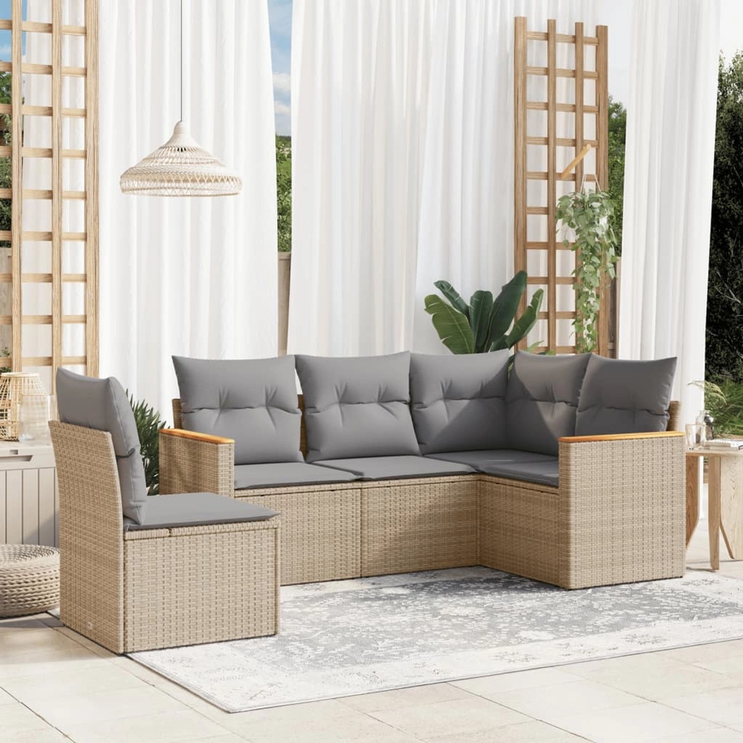 vidaXL 5 tlg Garten Sofagarnitur mit Kissen Beige Poly Rattan Modell 146 kaufen bei OBI