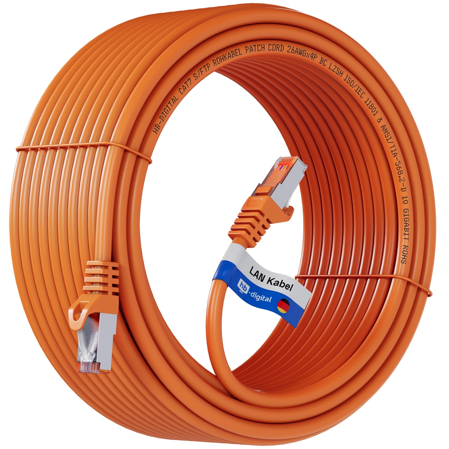 hb-digital 20m LAN Kabel CAT 7 Rohkabel RJ45 S/FTP PiMF LSZH AWG 26 Orange