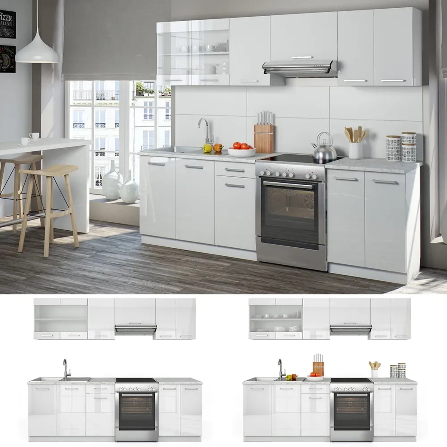 Vicco Raul Küchenzeile Weiß 240 cm AP MarmorRaul ohne E-Geräte kaufen ...