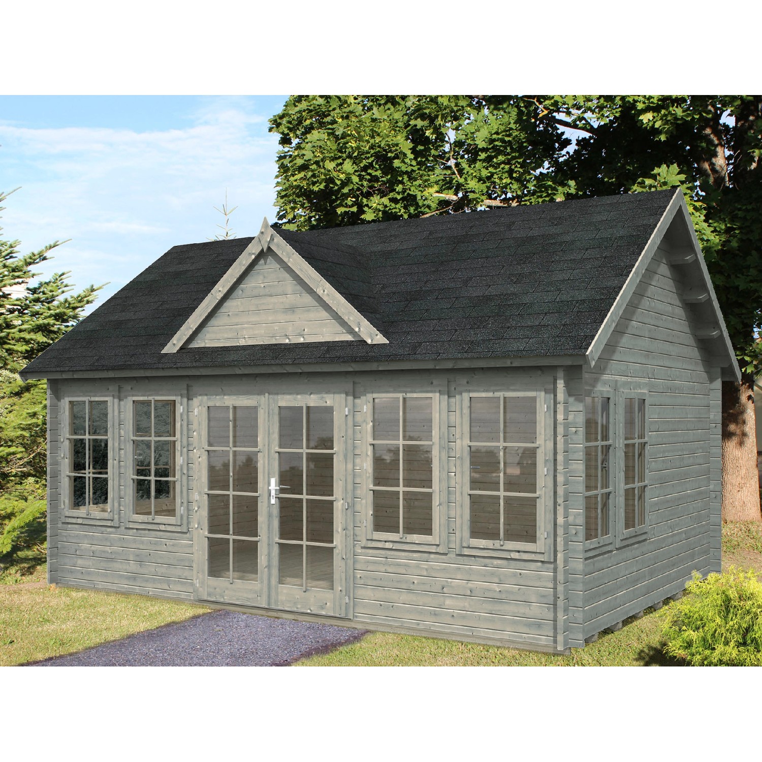 Palmako Claudia Holz-Gartenhaus Grau Satteldach Tauchgrundiert 530 cm x ...