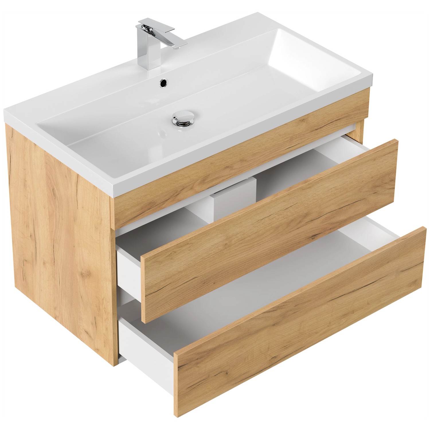 Posseik Badmöbel Felini 90 mit Grifflosen Schubladen Eiche Gold kaufen ...