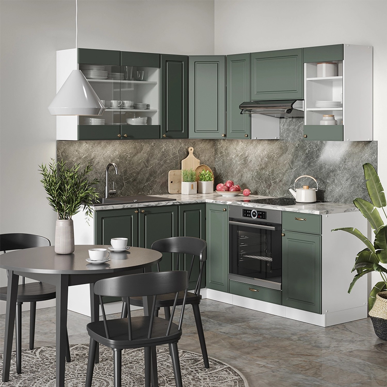 Vicco Fame-Line Eckküche Grün-Gold Landhaus/Weiß 160 x 190 cm AP Anthrazit