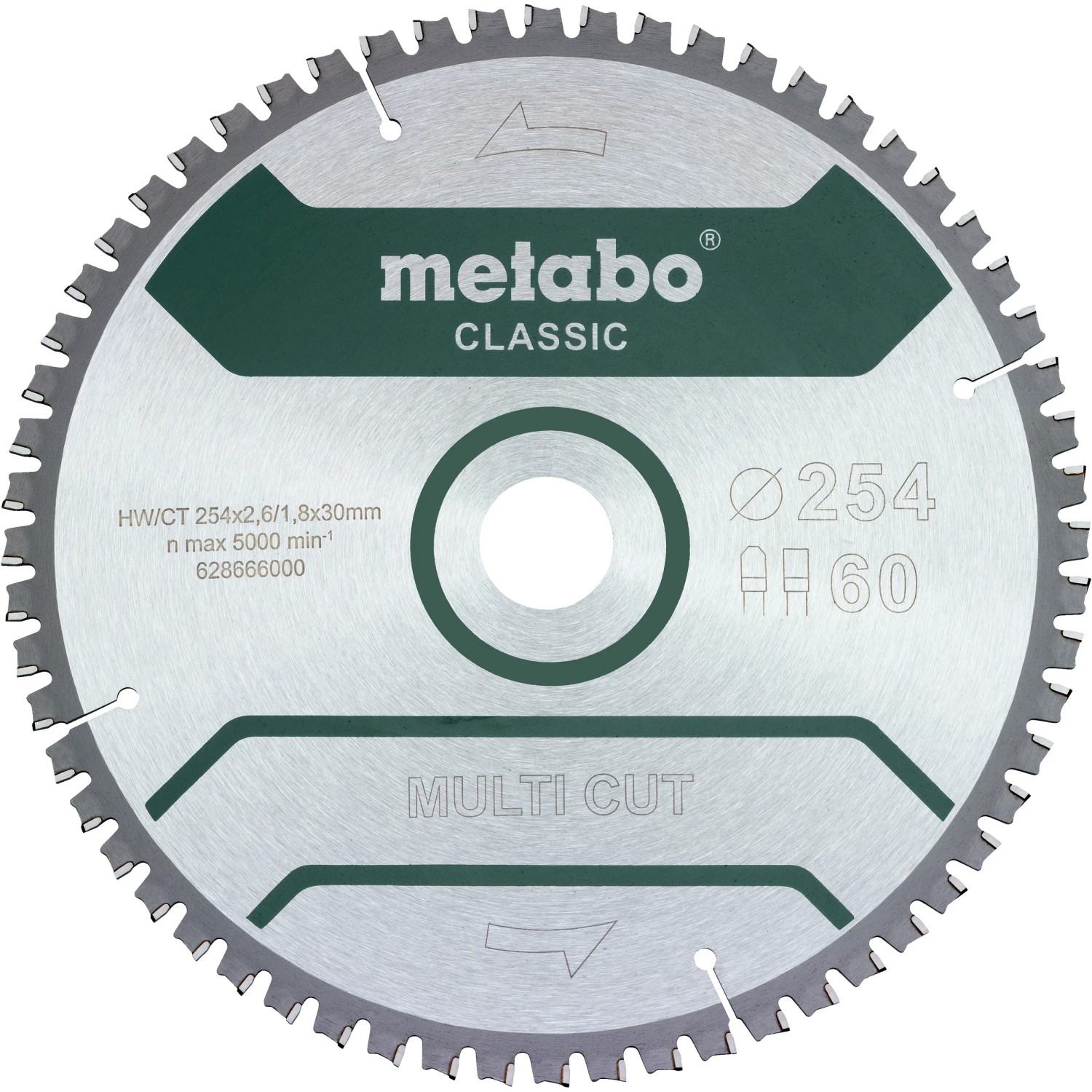 Metabo Kreissägeblätt Multi Cut-Classic 254 x 2,6 / 1,8 x 30 Z60 FZ/TZ ...