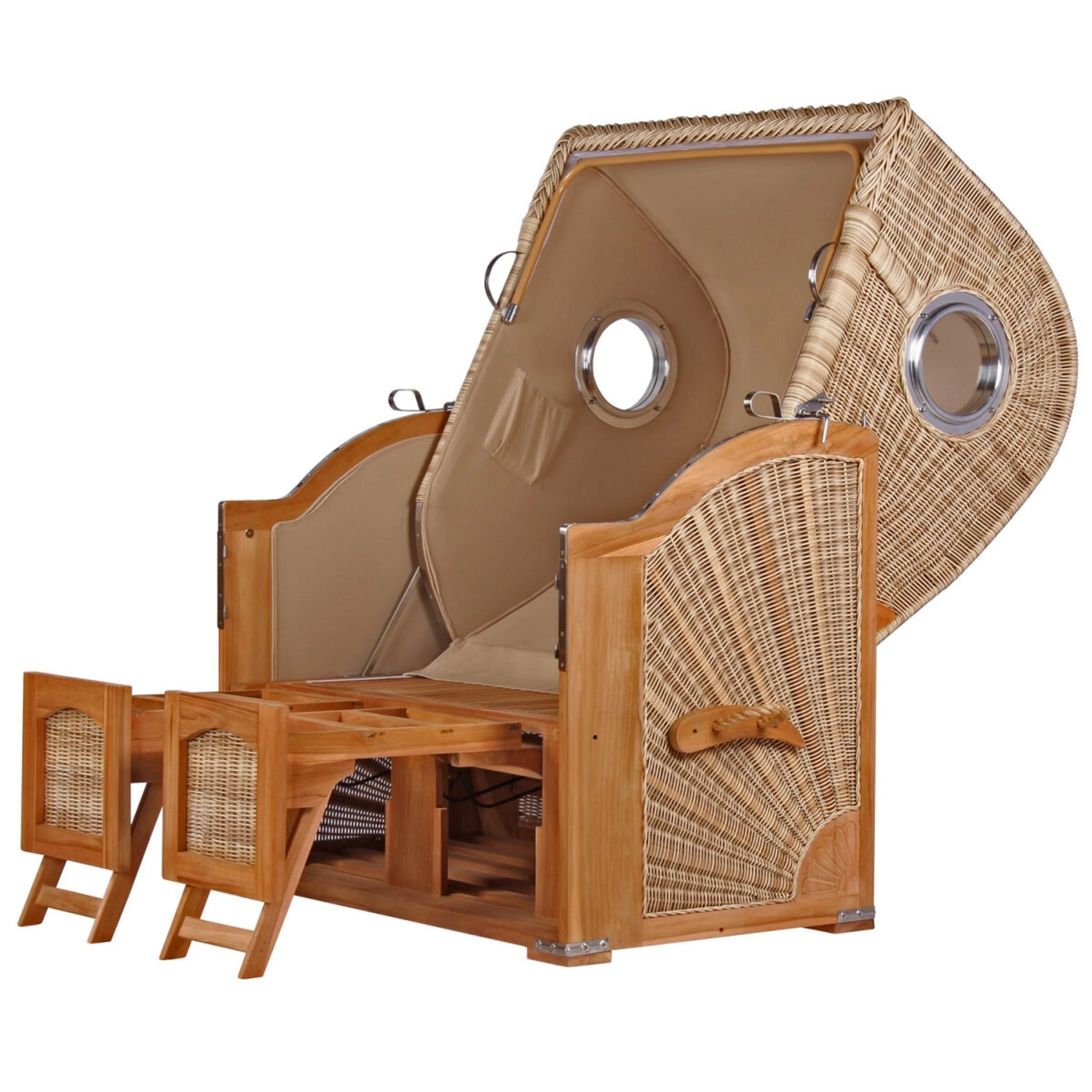 bene living Strandkorb Komplettset Ammersee Teak Bullauge PE Shell ...