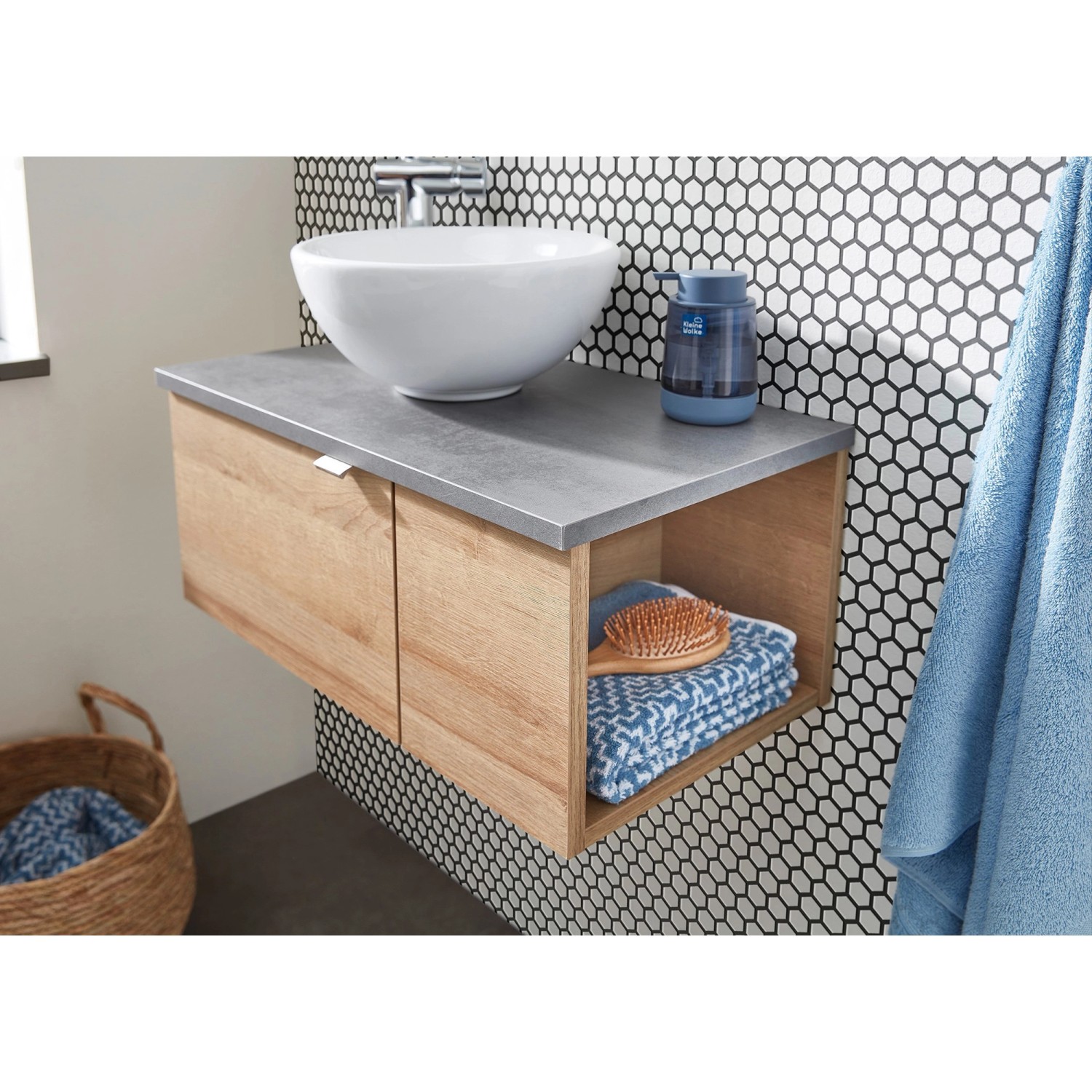 Pelipal Badmöbel-Set Serie 6915 Riviera Eiche-Oxid Hellgrau 2 Türen 61 ...