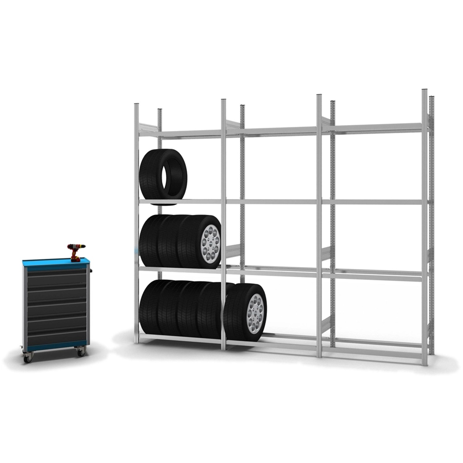 PROREGAL Reifenregal Stecksystem T-Profil Grundregal HxBxT 250 x 100 x 40 cm 4 Ebenen Fachlast ...