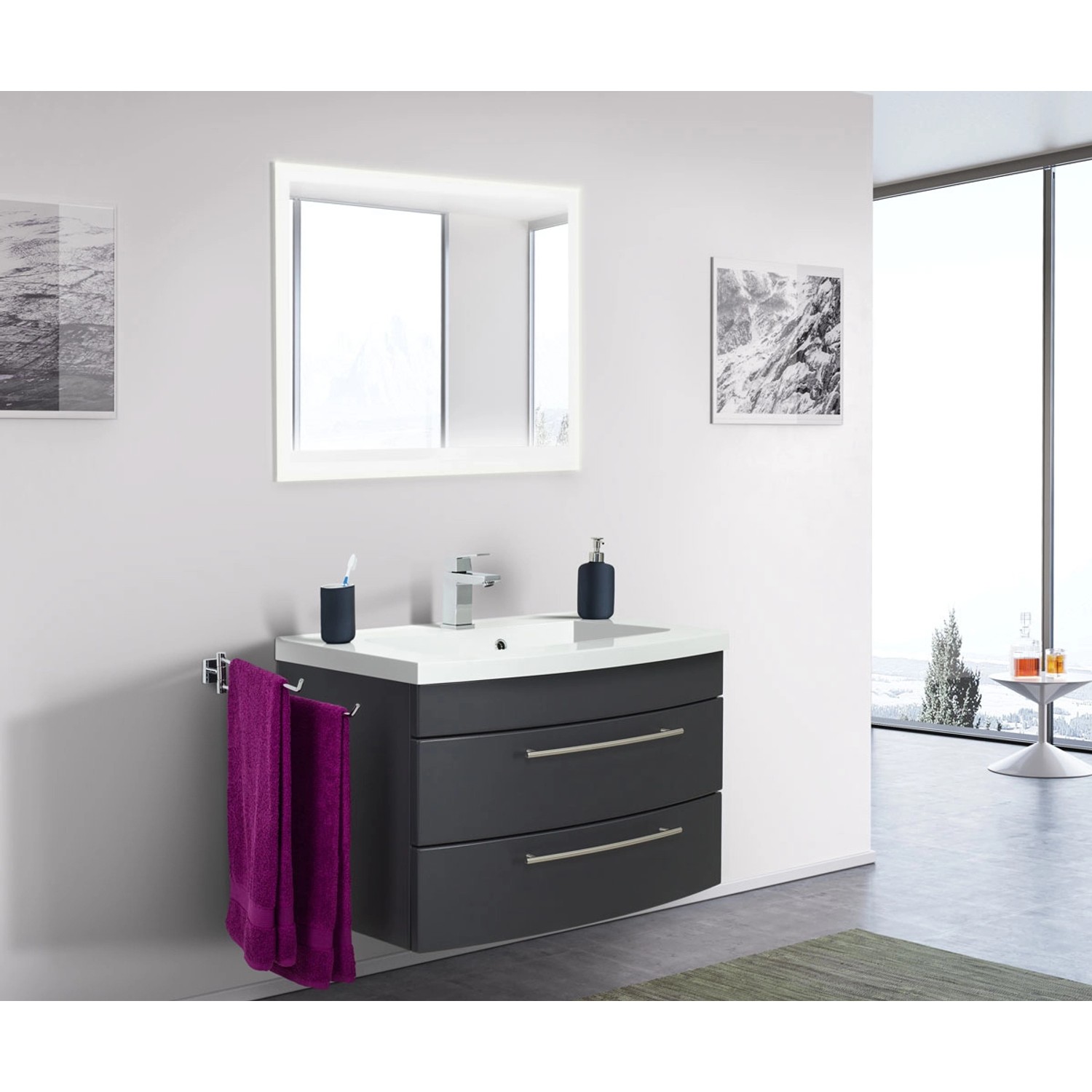 Posseik Badmöbel-Set 82 cm Luna Anthrazit Seidenglanz 3-telig kaufen ...