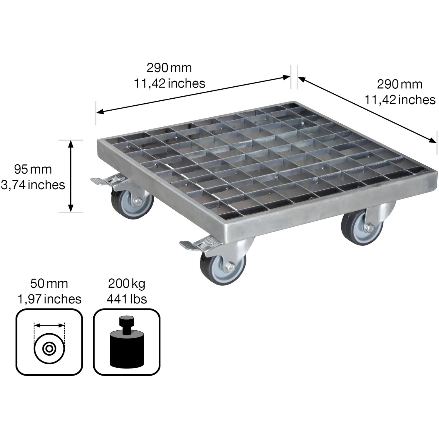 Wagner Multi Roller Gitterrost Verzinkt Tragkraft 200 kg 290 mm x 290 ...