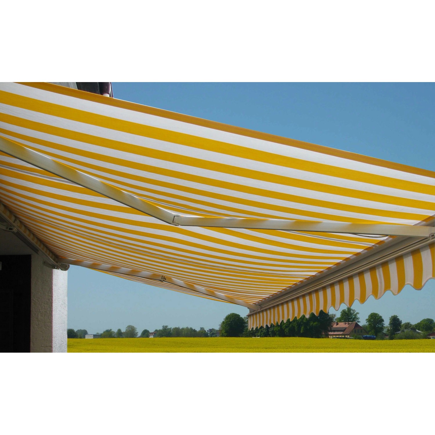MCW Kassetten-Markise H124 mit Volant 5x3m Acryl Gelb/Weiß kaufen bei OBI