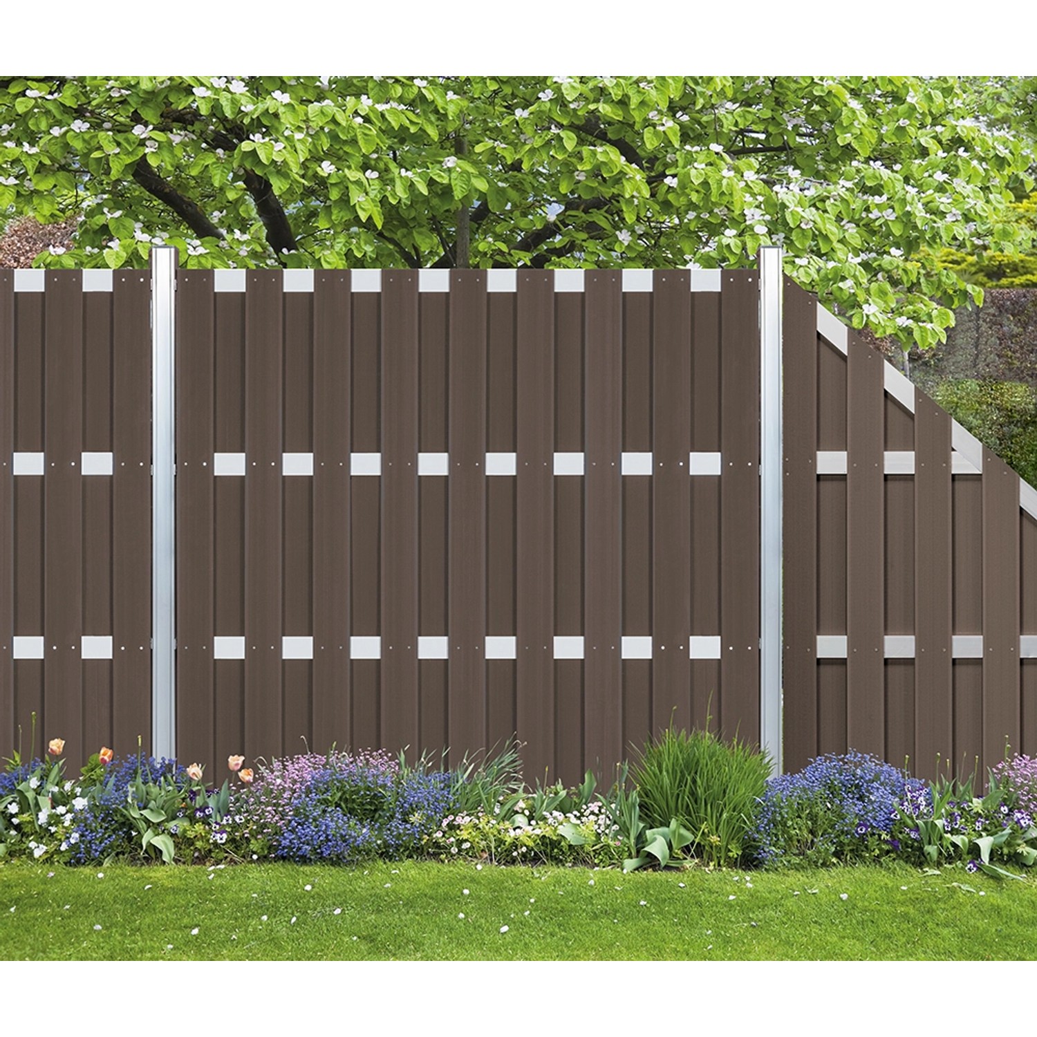 Elephant WPC Zaun Grace Line Braun 180 cm x 180 cm x 3,3 cm kaufen bei OBI