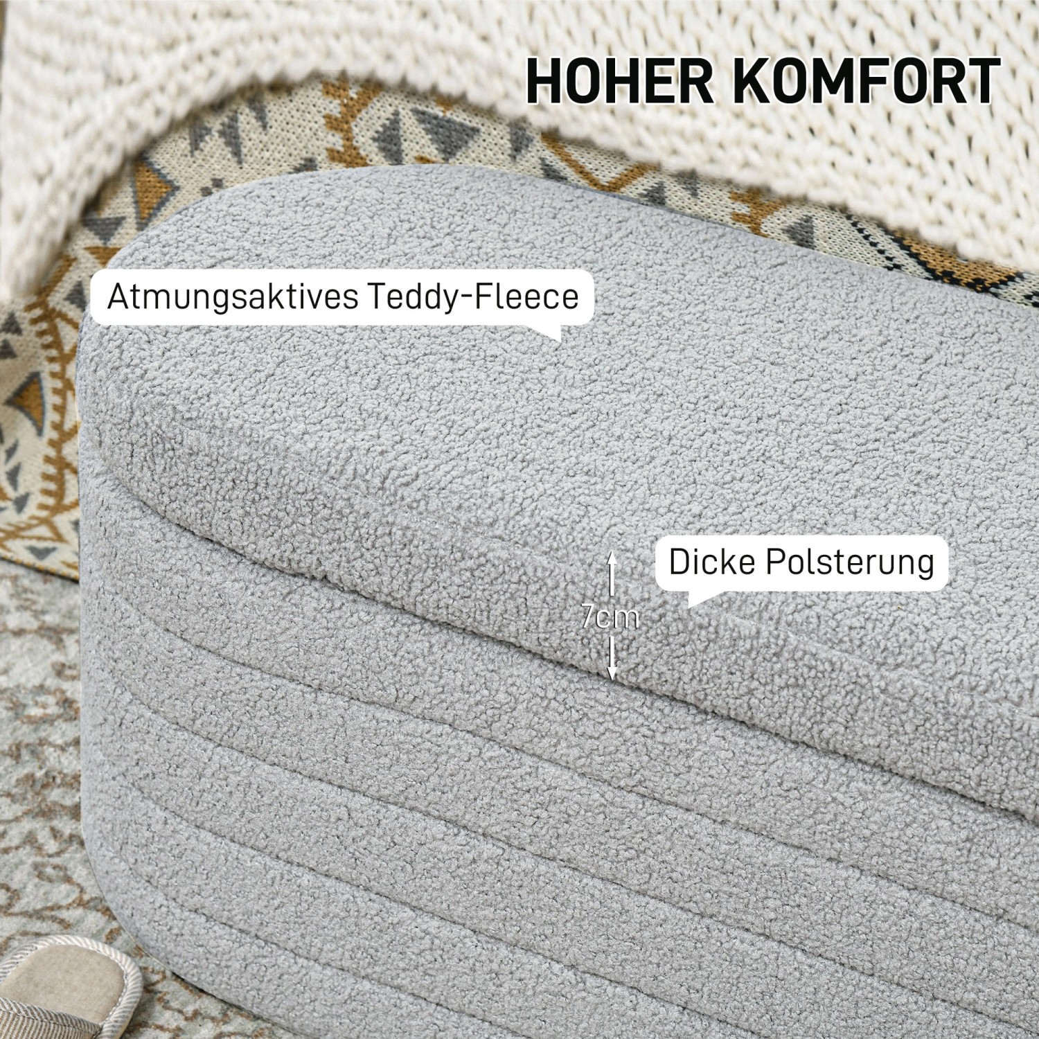 HOMCOM Sitzbank mit Stauraum Holzbeine für Schlafzimmer 116 x 41 x 40,5 ...