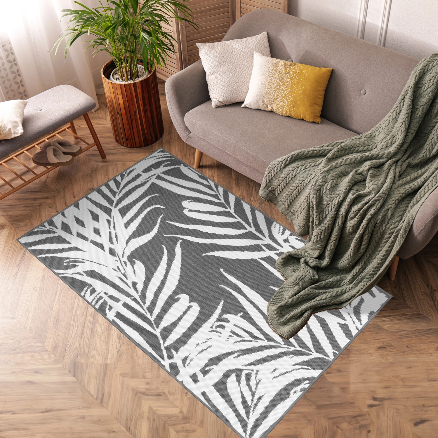 Primaflor In- und Outdoorteppich Reverso Palm Tree Grau 120x160cm ...