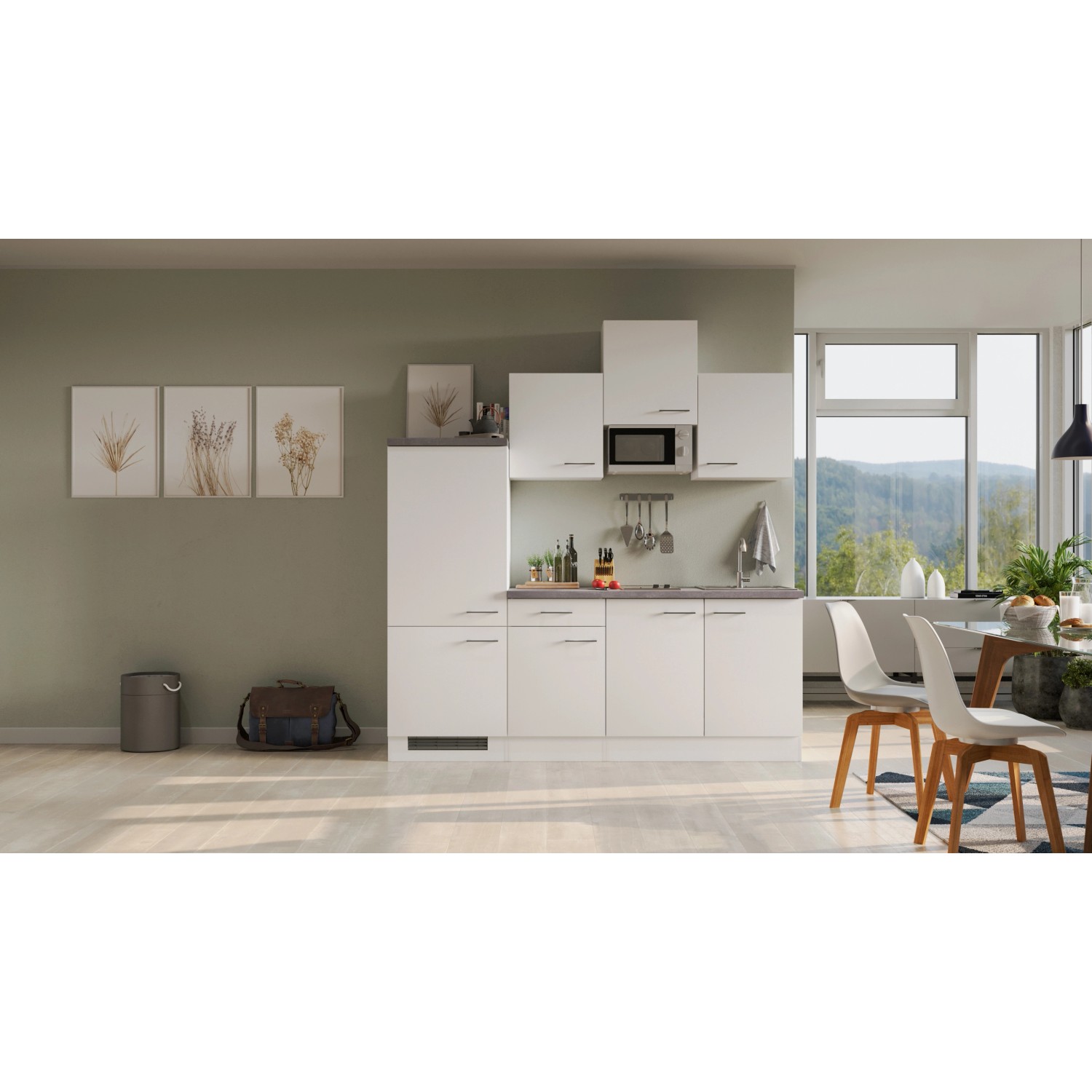 Flex-Well Exclusiv Küchenzeile Joelina 210 cm Weiß matt - Beton Grau ...