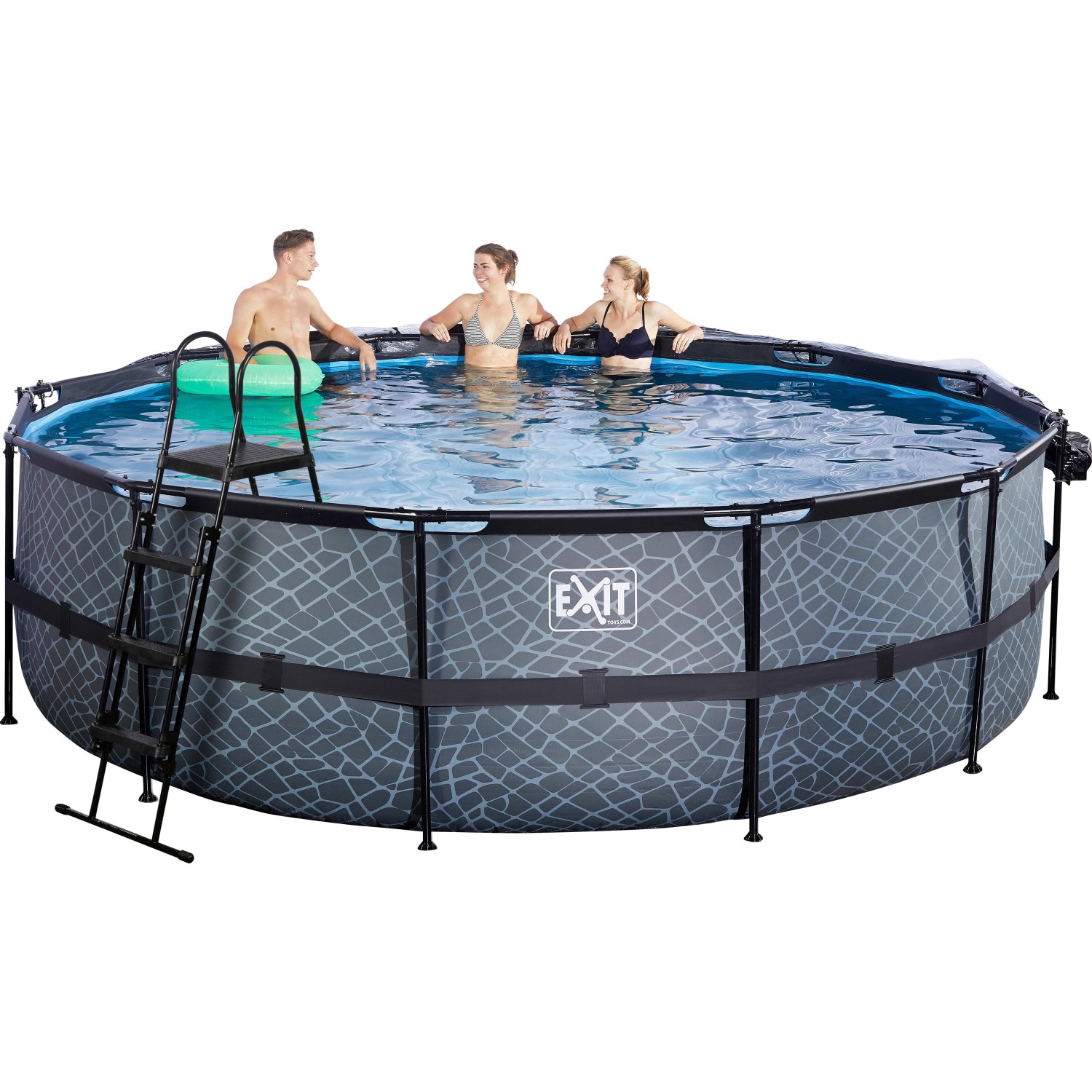 EXIT Stone Pool Grau ø 488 x 122 cm m. Sandfilterpumpe u. Abdeckung ...