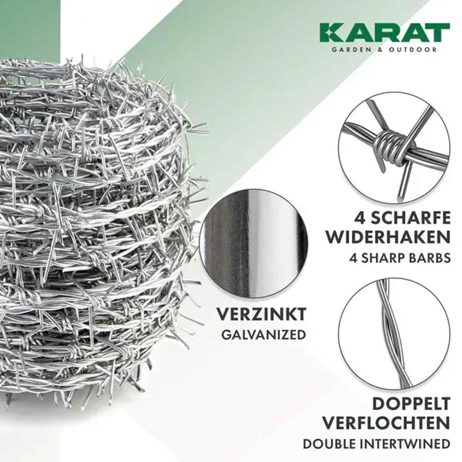 Karat Stacheldraht verzinkt - Zug- und bruchfest - 1,6 mm Drahtstärke ...