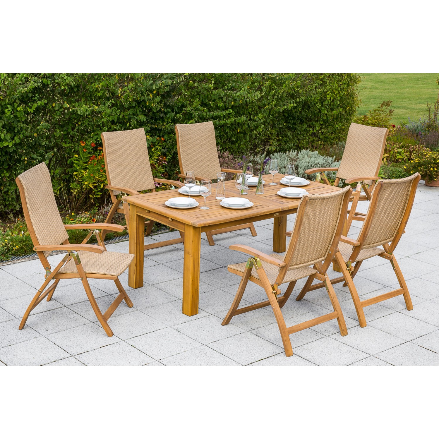 Gartenmöbel-Set Capri 7-tlg. Natur inkl. Doppelausziehtisch kaufen bei OBI