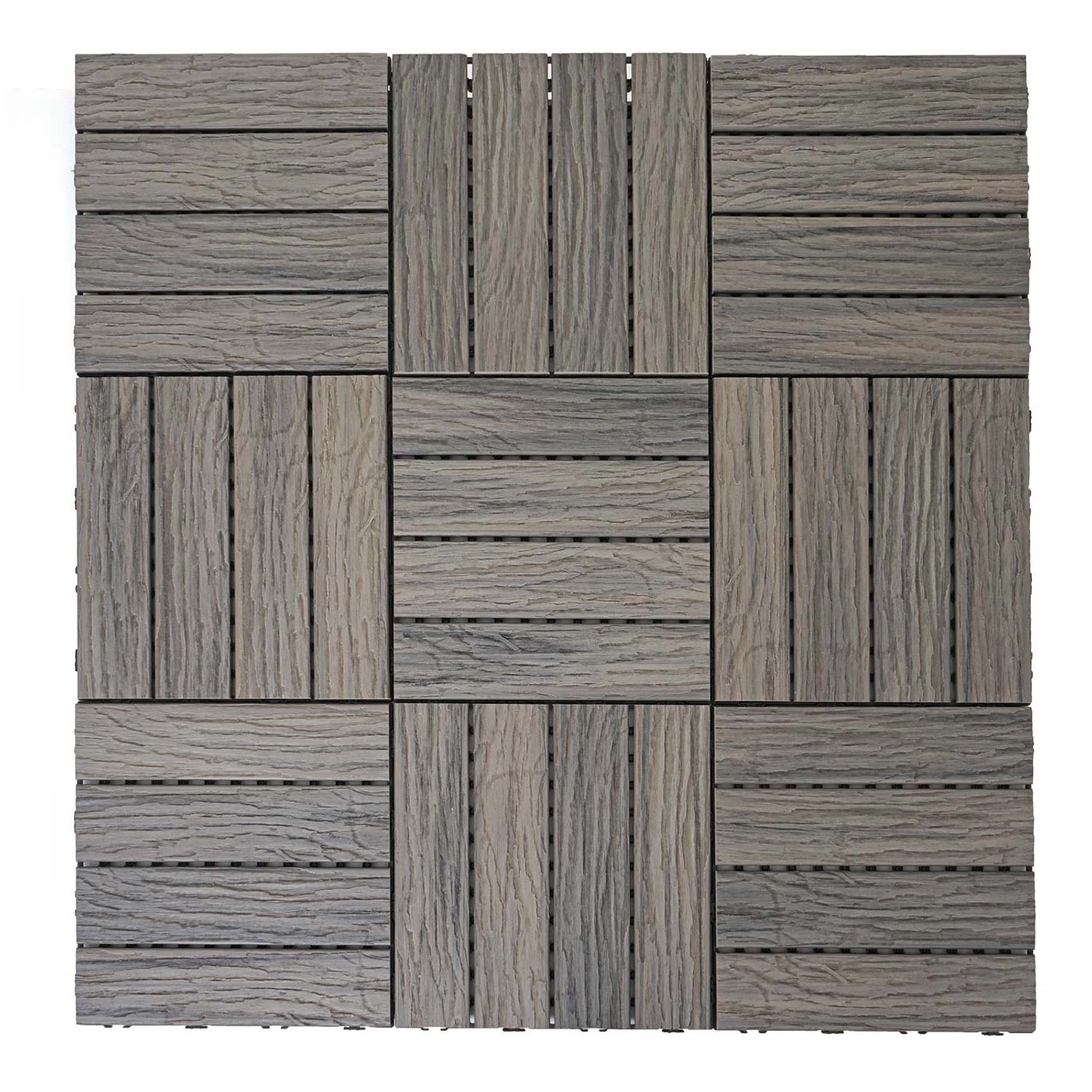 MCW WPC Bodenfliese E19 Holzoptik Balkon/Terrasse 3D-Struktur Linear antik-Braun 11x Je 30x30cm ...