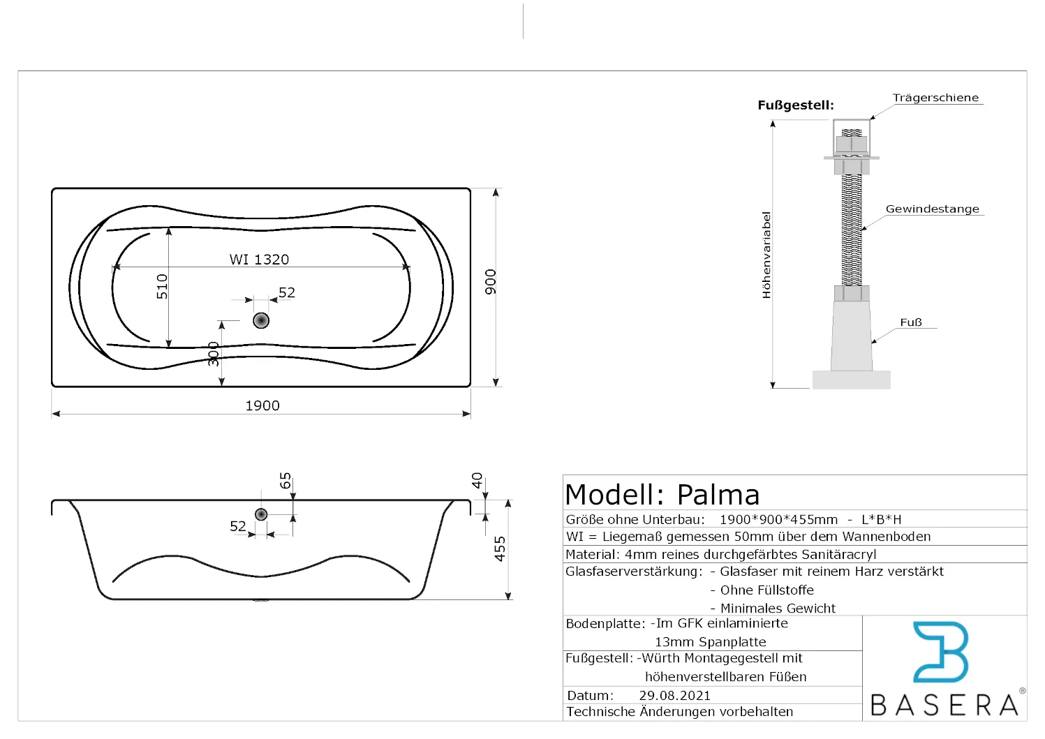 Basera® Indoor Whirlpool Badewanne Palma Classic 190 x 90 cm kaufen bei OBI