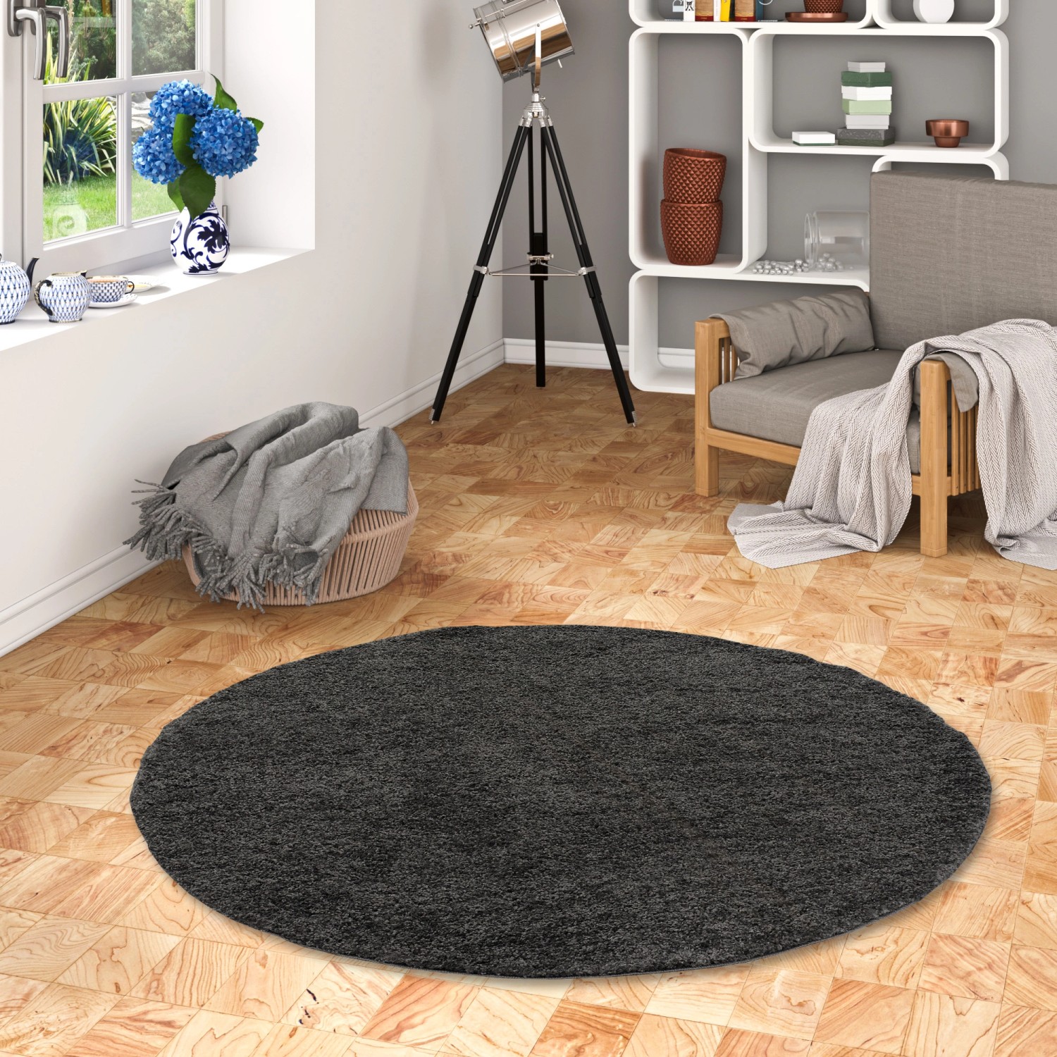 Pergamon Hochflor Langflor Teppich Aloha Anthrazit 200cm Rund kaufen ...