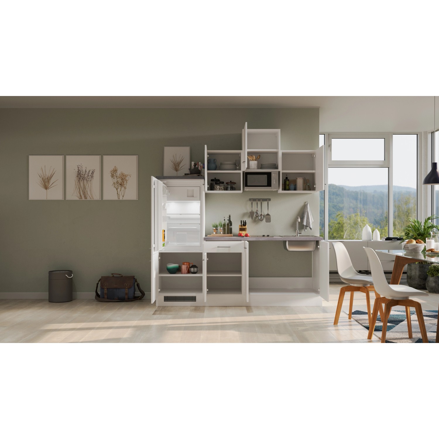 Flex-Well Exclusiv Küchenzeile Joelina 210 cm Weiß matt - Beton Grau ...