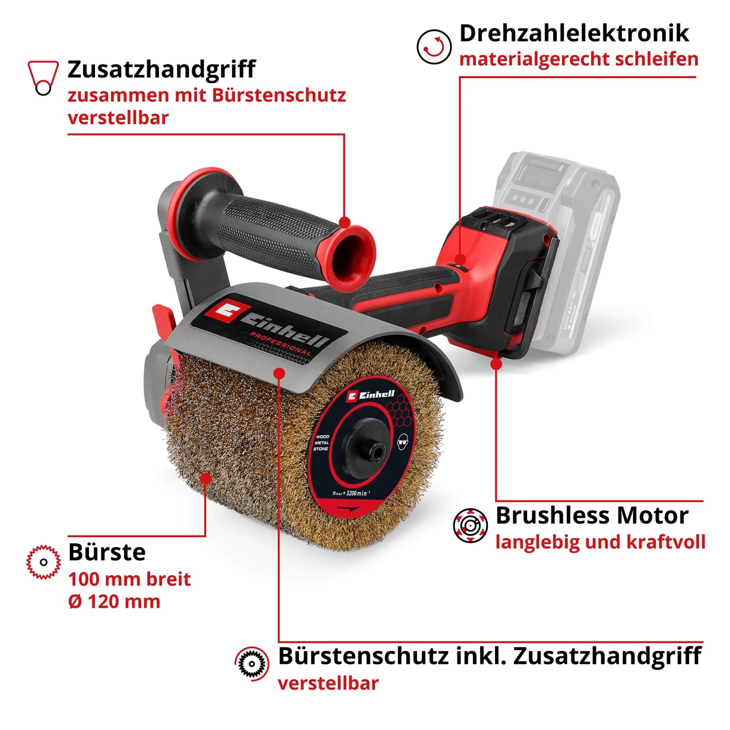 Einhell Akku-Bürstenschleifer Professional TP-BR 18/32 Rot-Schwarz ...