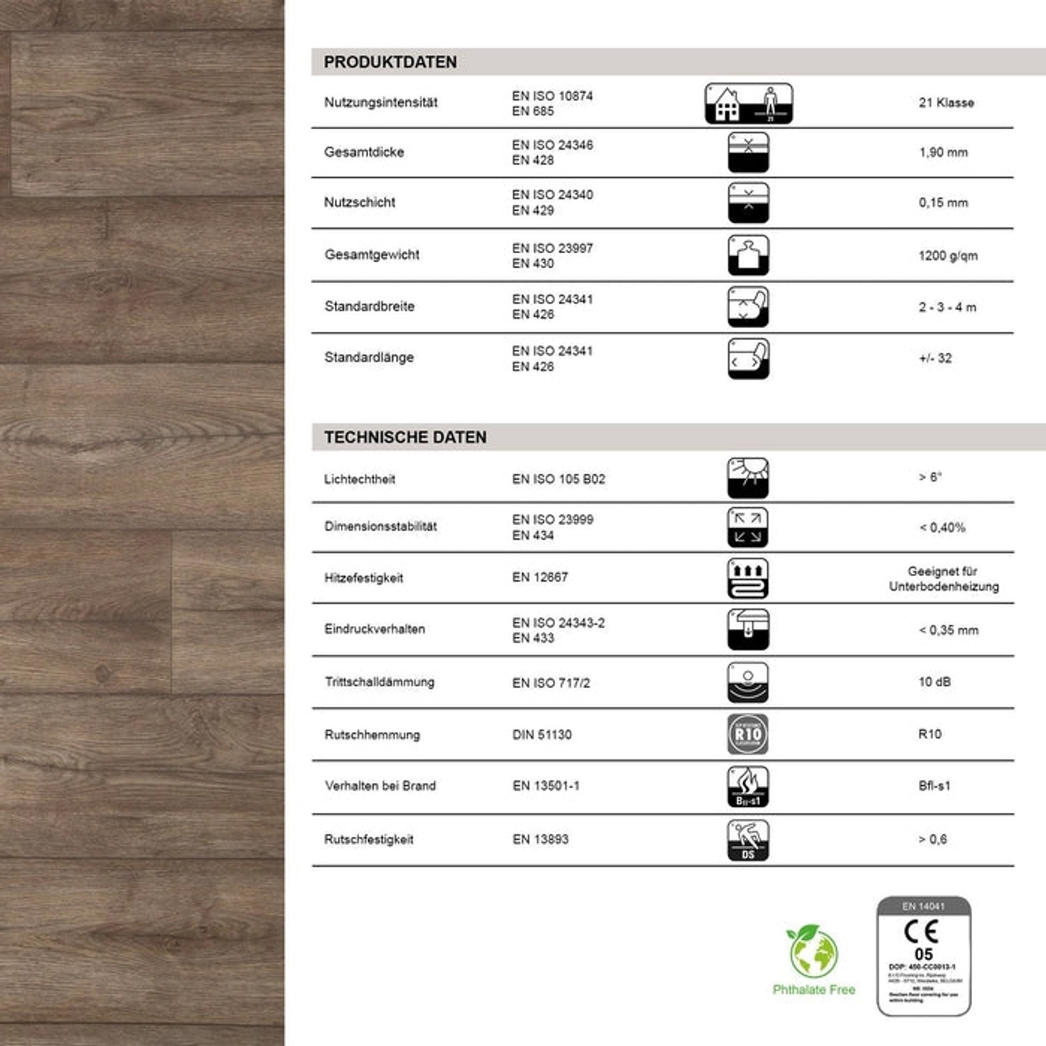 Karat CV Bodenbelag Atlantic Eiche Antik 606M PVC Boden Holzoptik Textilrücken Abriebfest 100 x ...