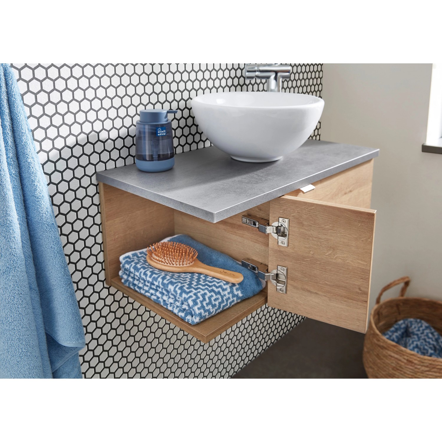 Pelipal Badmöbel-Set Serie 6915 Riviera Eiche-Oxid Hellgrau 2 Türen 61 ...