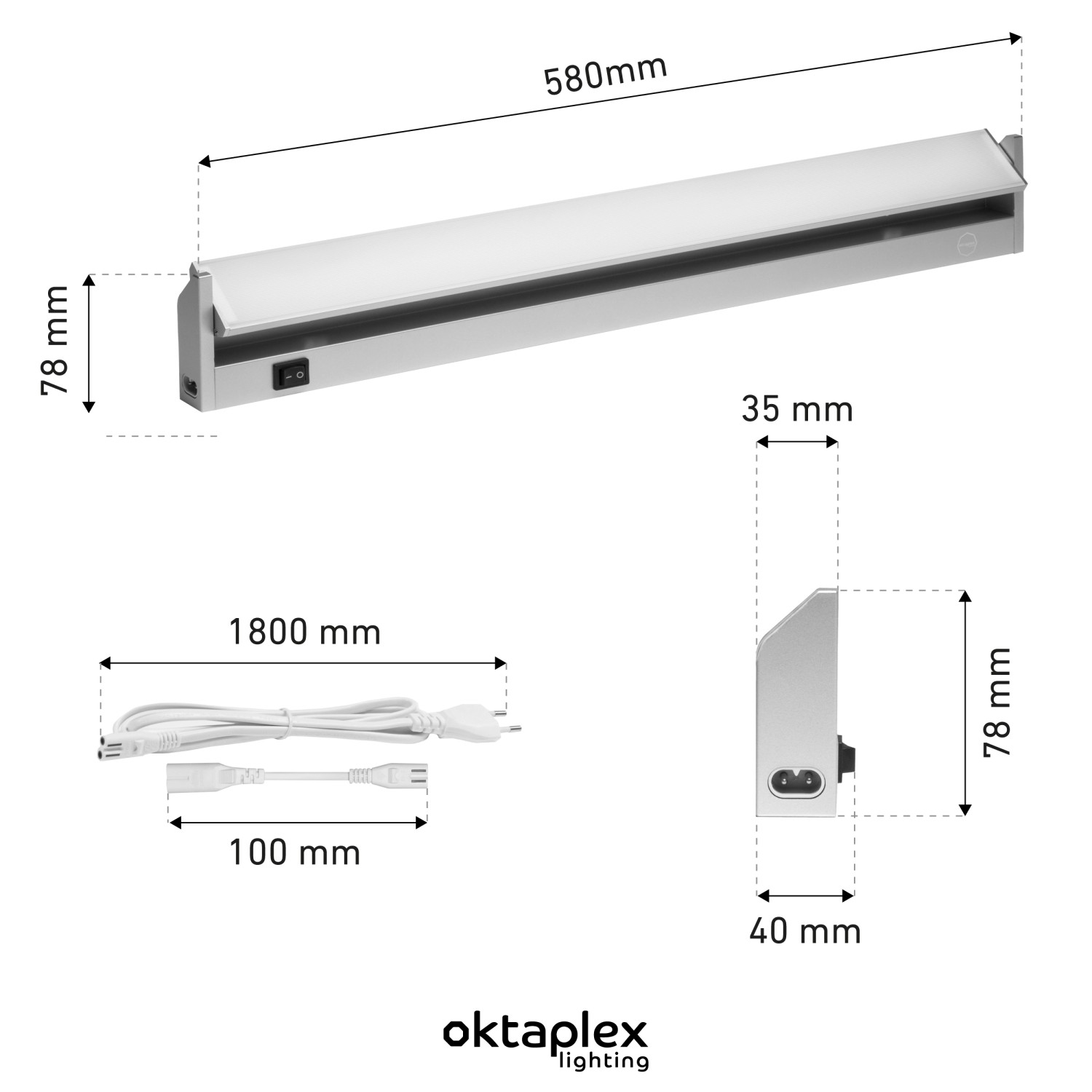 Oktaplex LED Unterbauleuchte Schwenkbar 60cm Aluminium Warmweiß 230V ...
