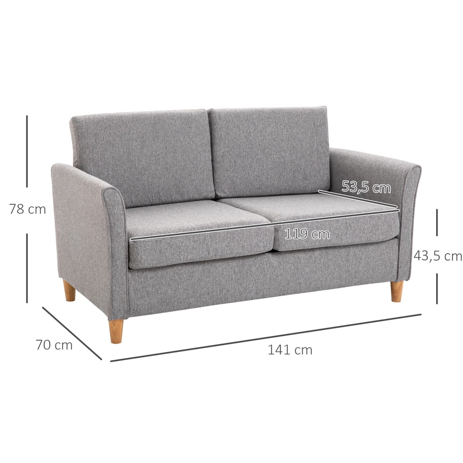 HOMCOM 2 Sitzer Sofa mit Holzbeine Leinenoptik kaufen bei OBI