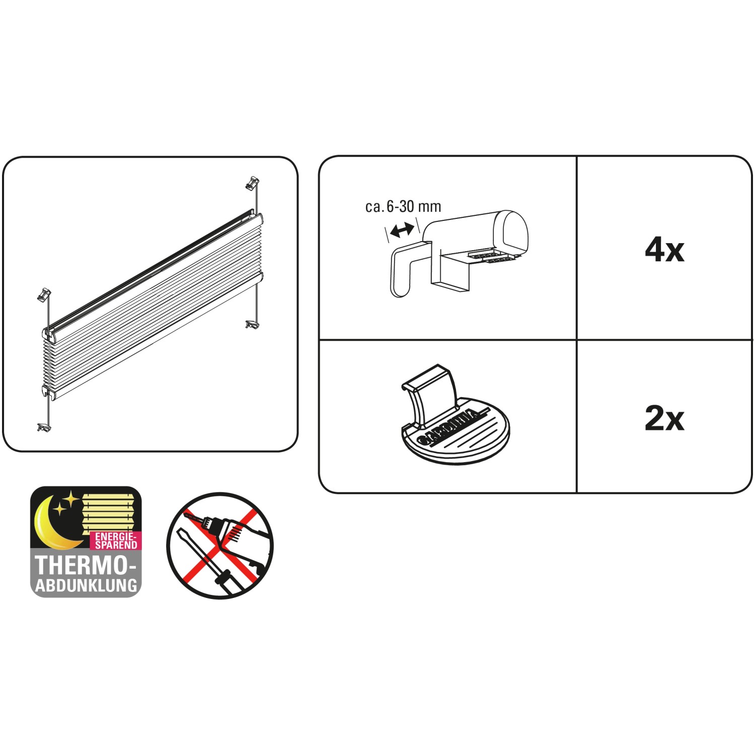 Gardinia EasyFix Thermo-Plissee mit 2 Bedienschienen 80 cm x 130 cm ...
