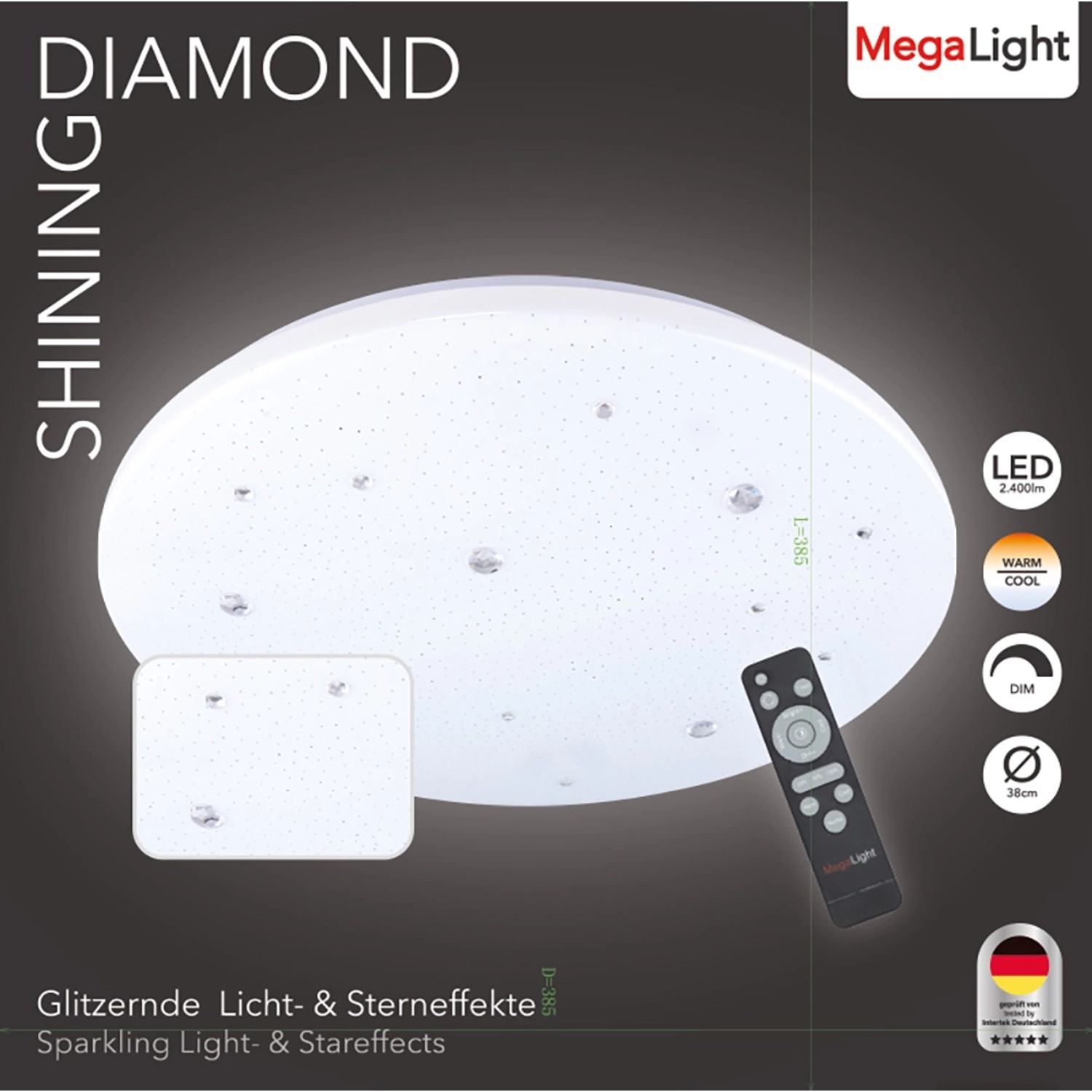 MegaLight LED-Deckenleuchte Shining Diamond 24 W mit Lichtfarbenwechsel ...