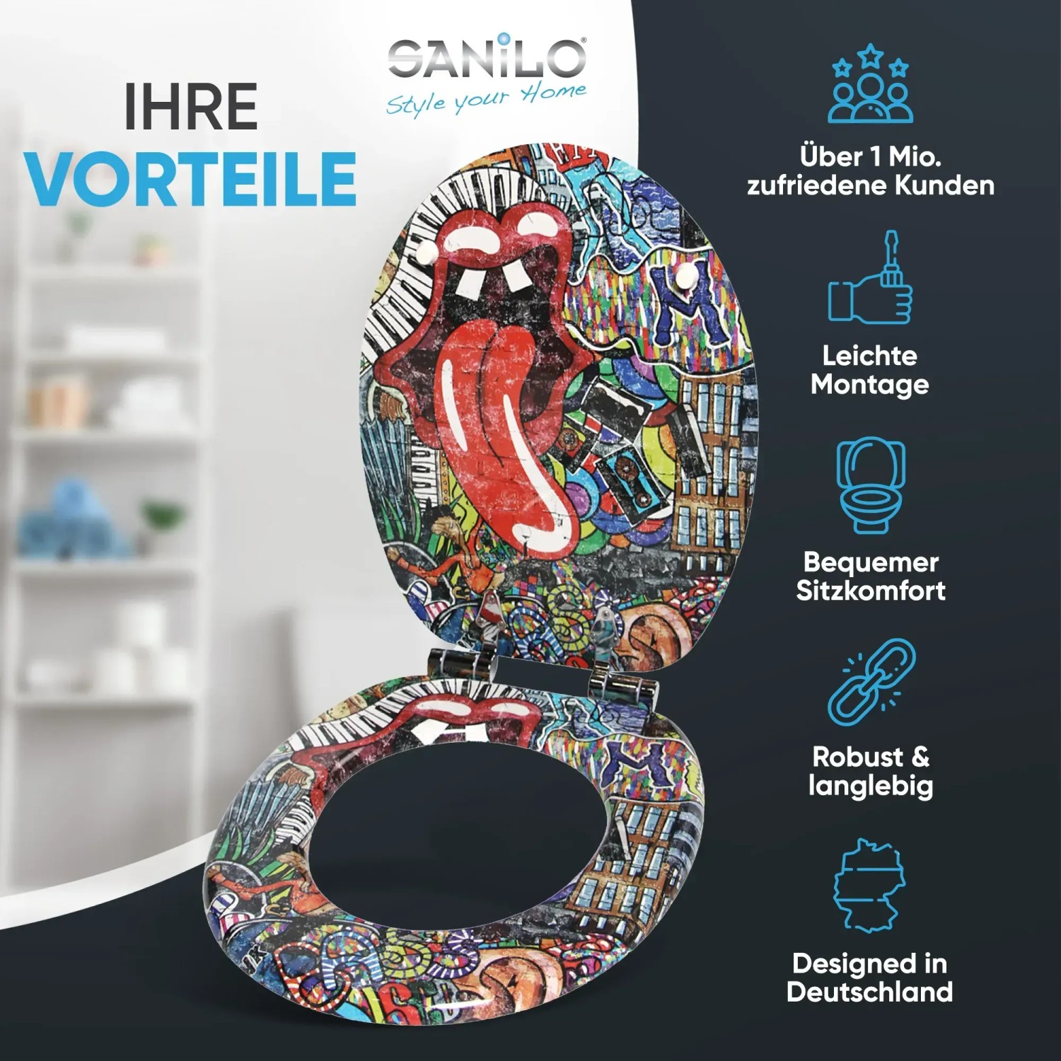 Sanilo WC Sitz mit Absenkautomatik Graffiti, Hochwertiger und Stabiler ...