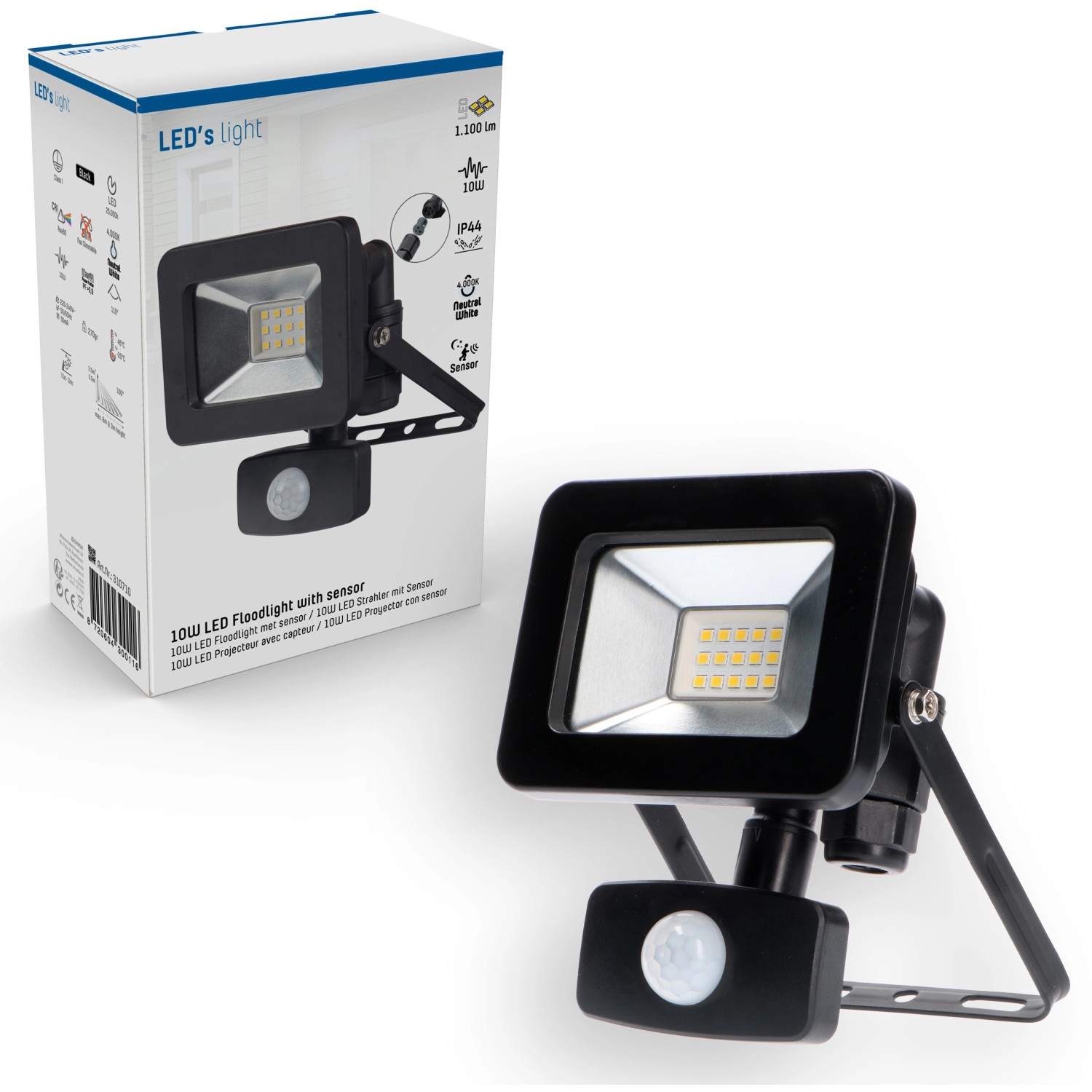 LED-Strahler 4000 K IP44 Sensor Sanan LED 10 W 1100 lm Schwarz kaufen ...