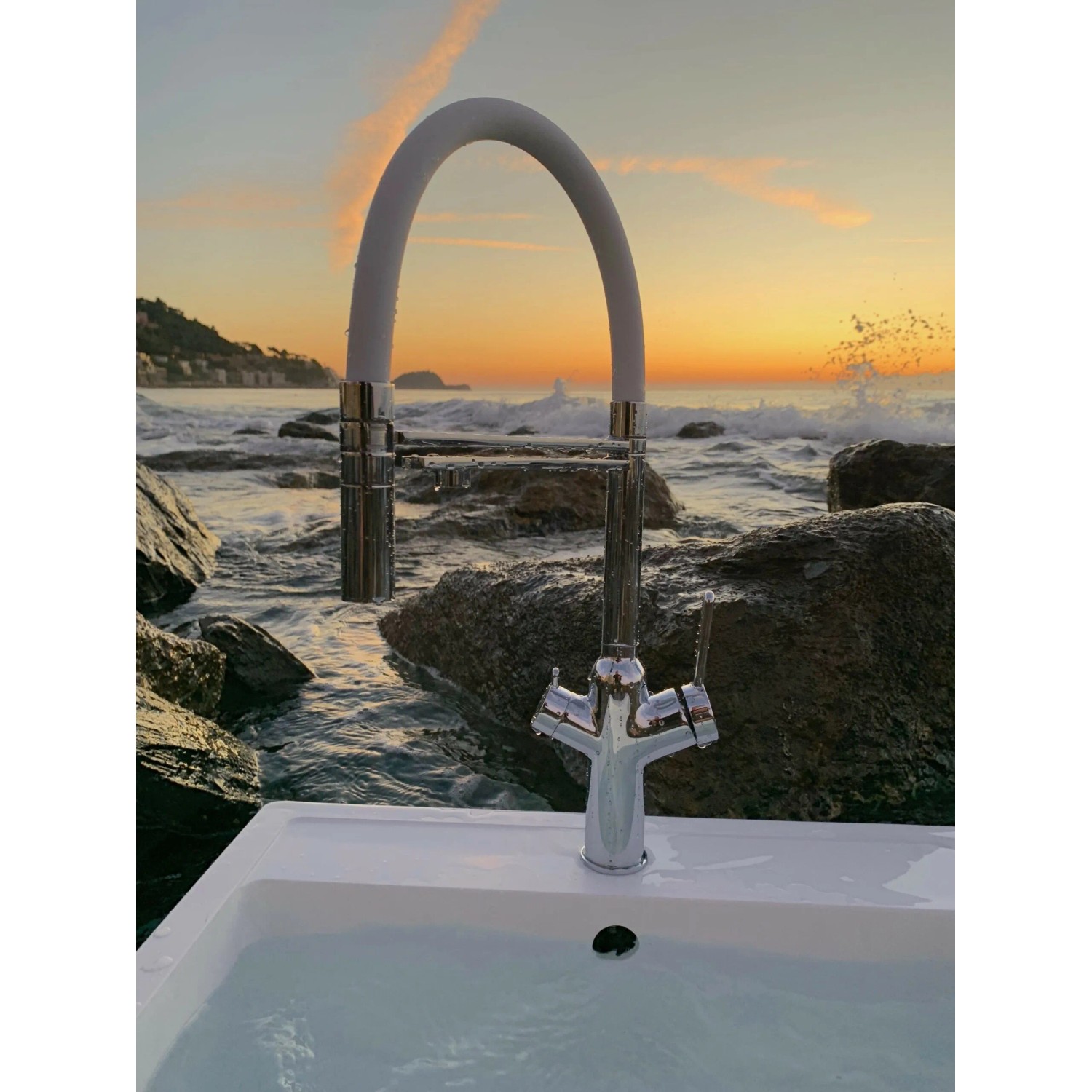 VIZIO Wasserhahn Küche BOD ausziehbar 4 Wege 360° schwenkbar weiß ...