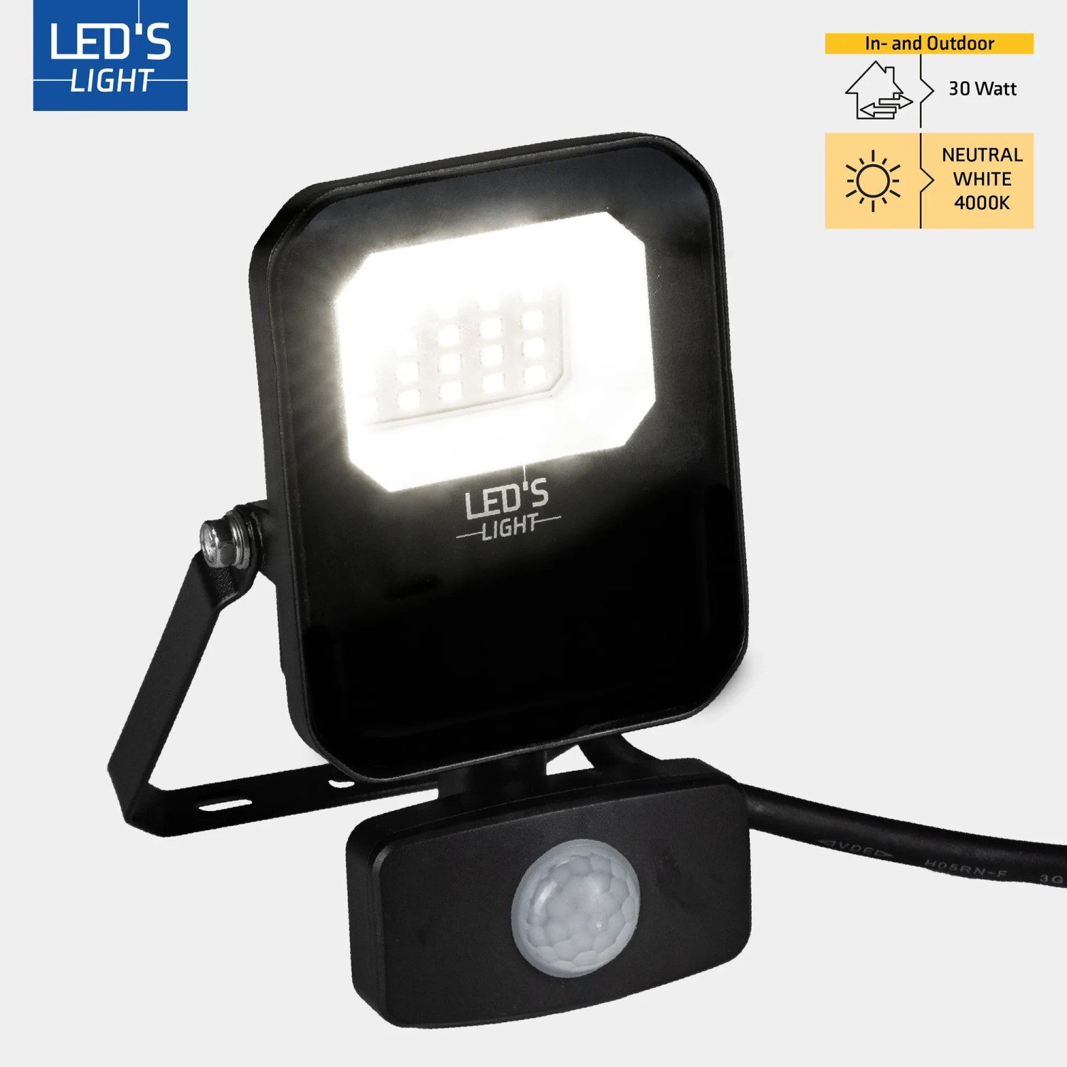 LED's light LED Wandstrahler 30W 4200lm 4000K IP65 IK05 Schwarz Sensor ...