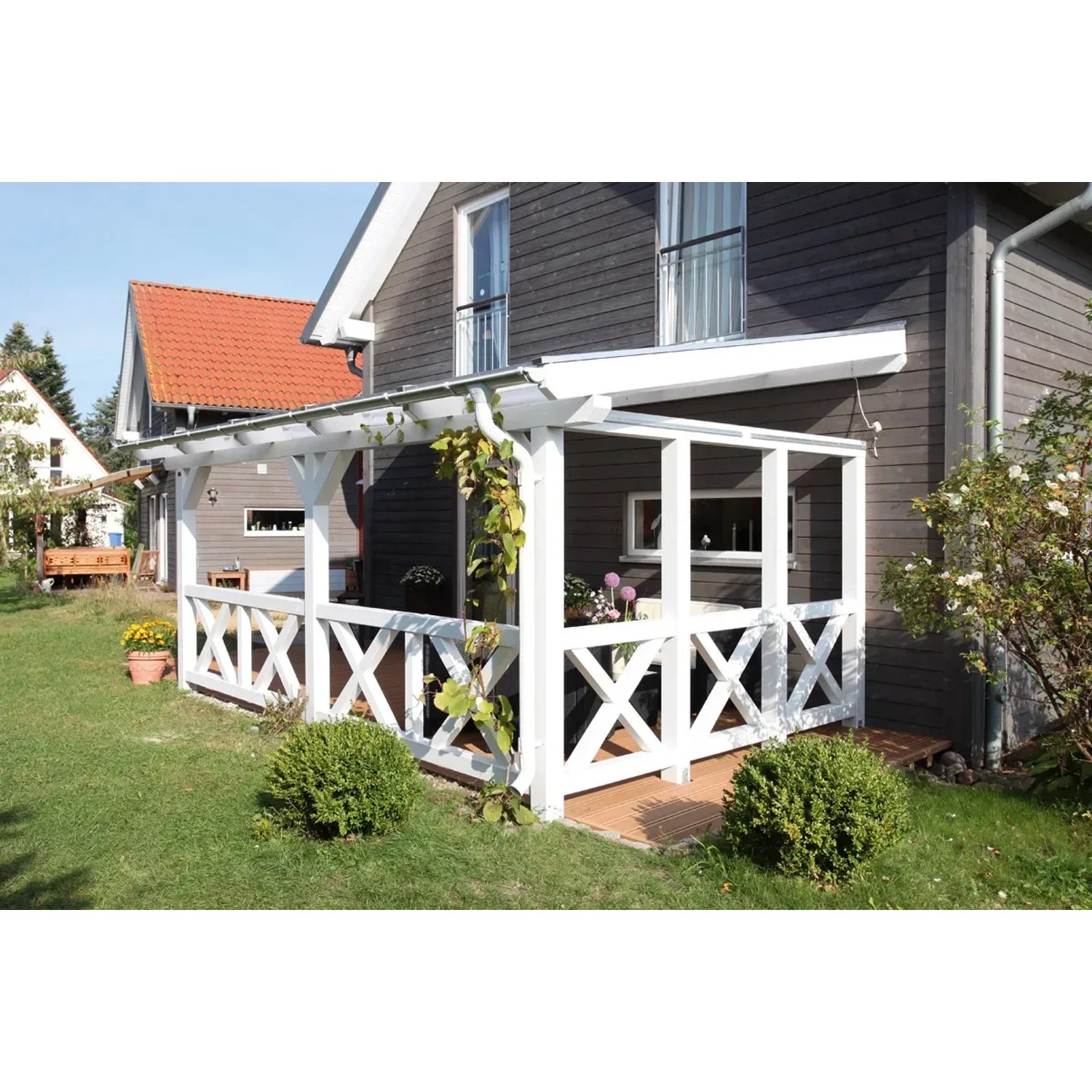 Skan Holz Terrassenüberdachung Andria 434 x 400 cm Leimholz Nussbaum ...